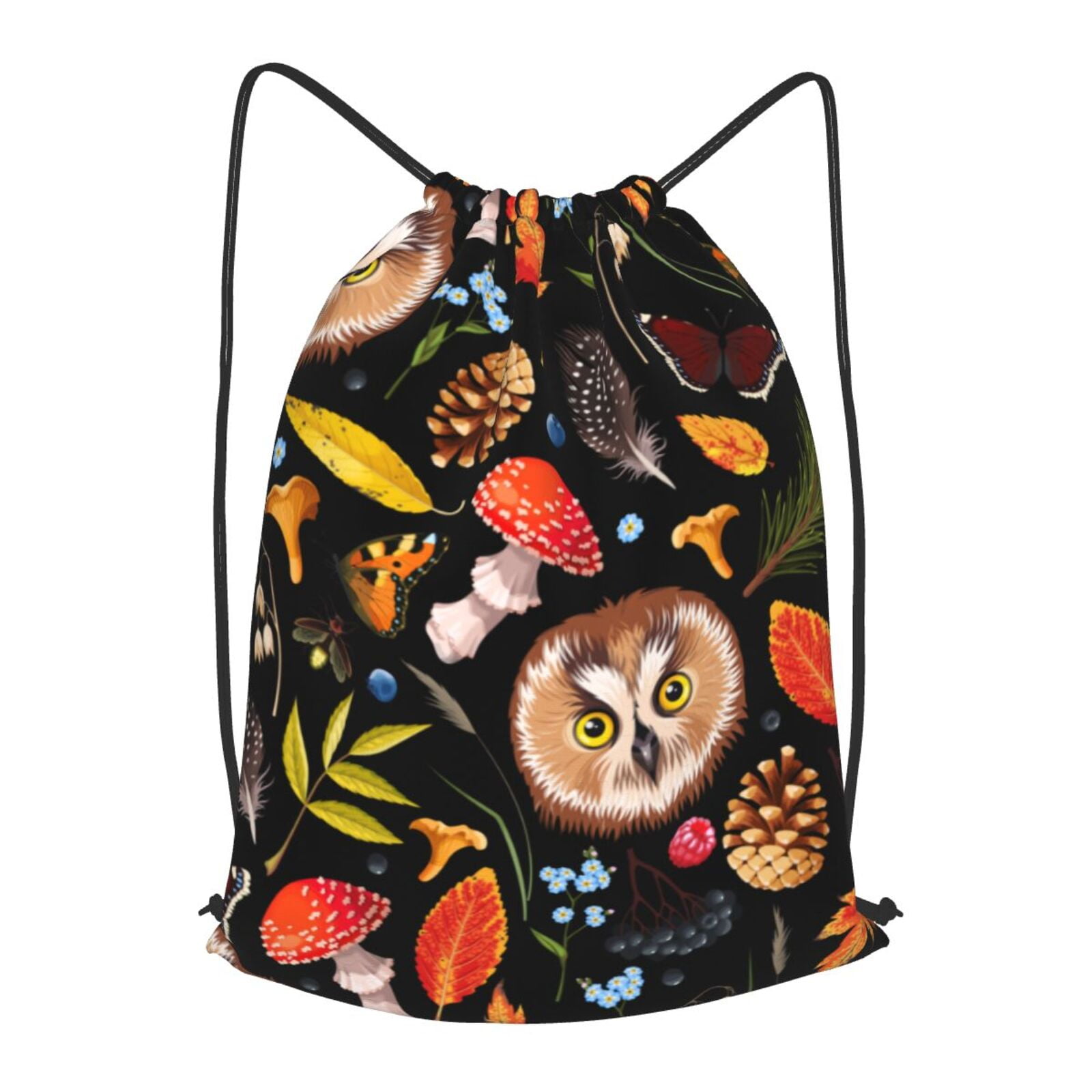 XMXT Unisex Drawstring Backpack for Women Men, Forest Owl Plant ...