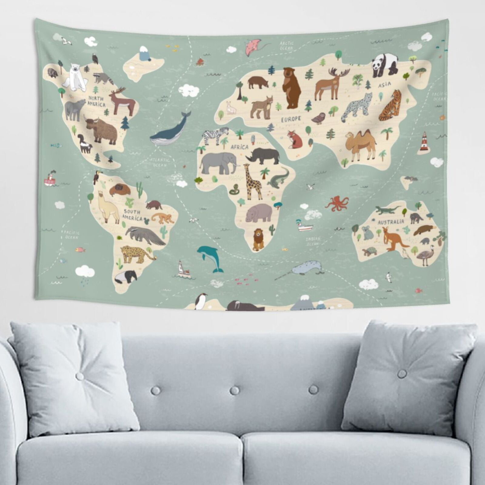 XMXT Wall Tapestry Hanging, Animal Map Drawing Wall Decor Tapestry for ...
