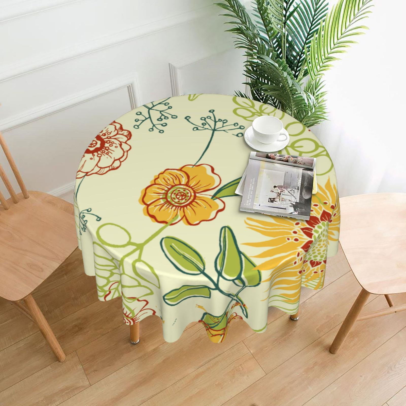 XMXT Waterproof Table Cloth, Abstract Sunflower Line Drawing Polyester ...