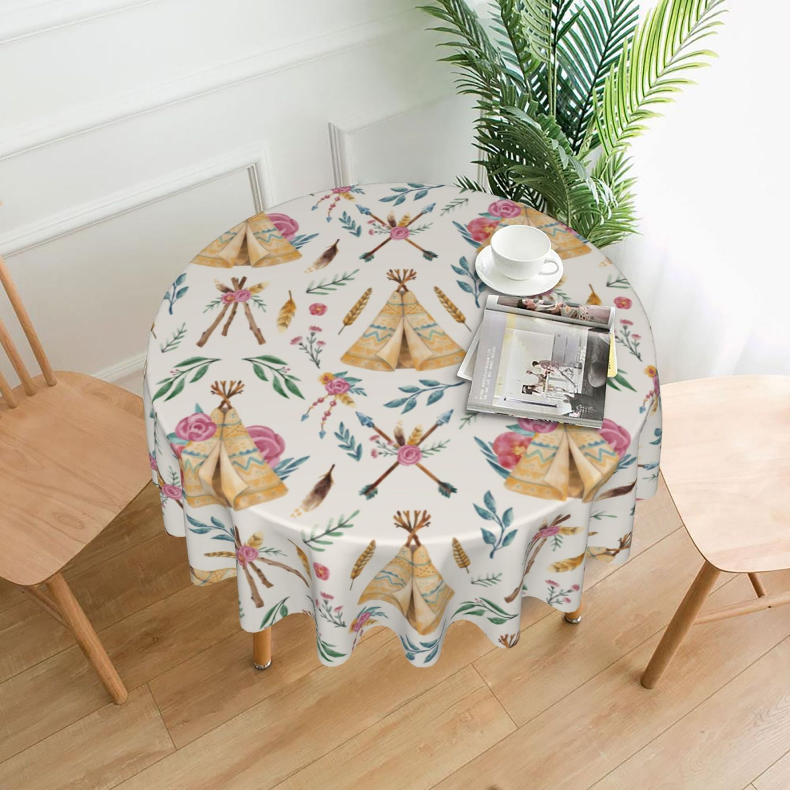 XMXT Waterproof Table Cloth, Boho Deco Tent Watercolor Polyester Round ...