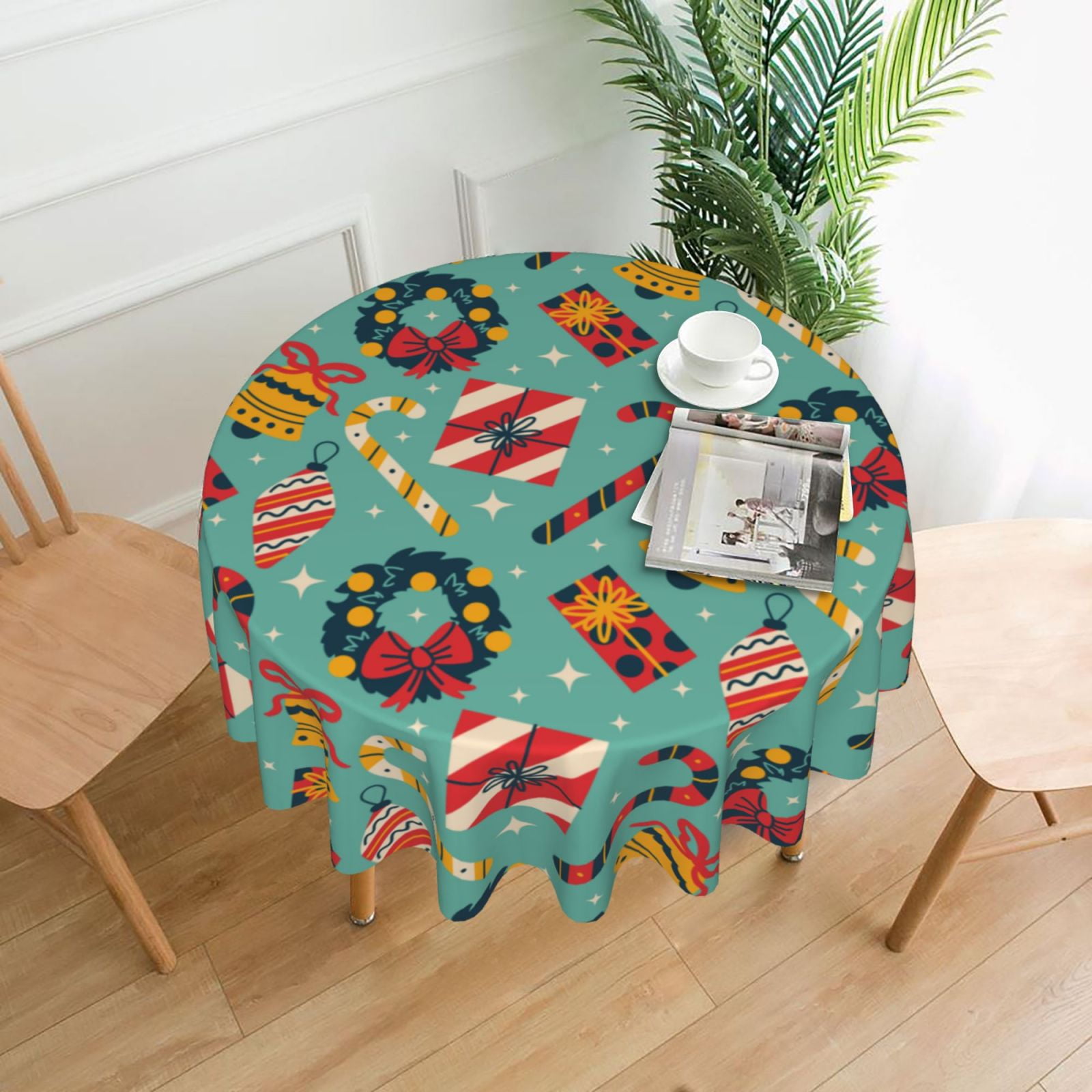 XMXT Waterproof Table Cloth, Cartoon Christmas Ring Polyester Round ...