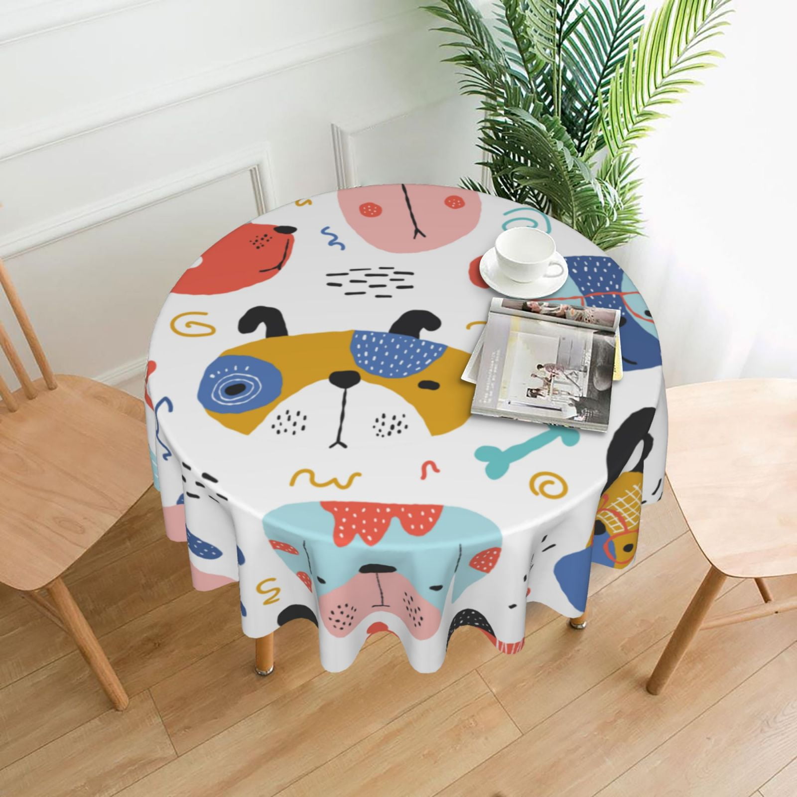 XMXT Waterproof Table Cloth, Cartoon Colorful Dogs Design Polyester ...
