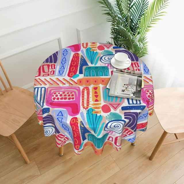 XMXT Waterproof Table Cloth, Cartoon Colorful Graffiti Polyester Round ...