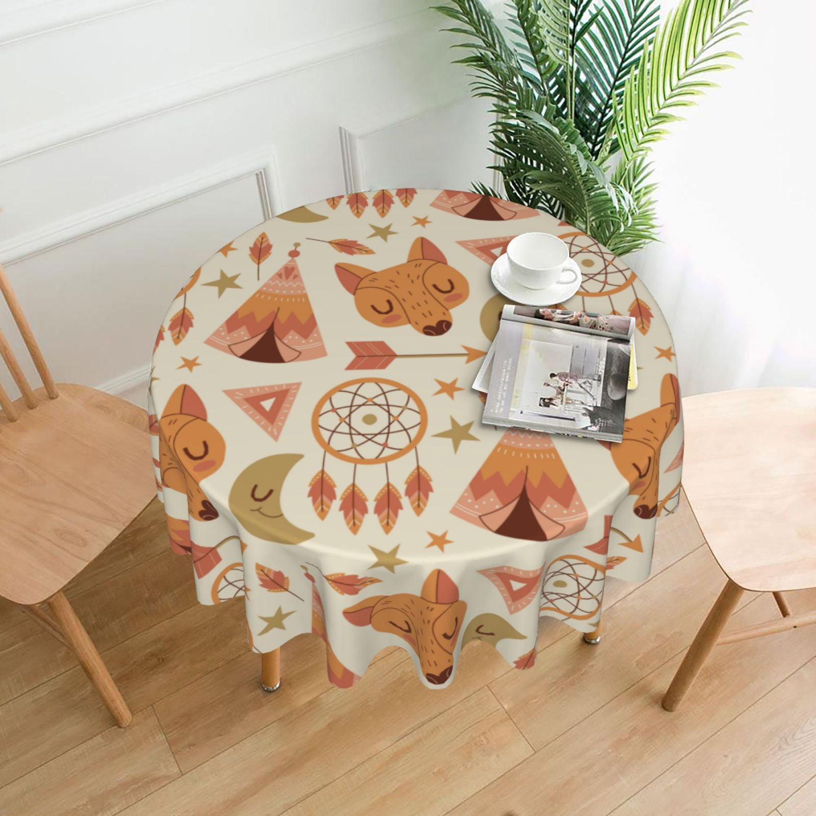 XMXT Waterproof Table Cloth, Cartoon Dreamcatcher Fox Polyester Round ...