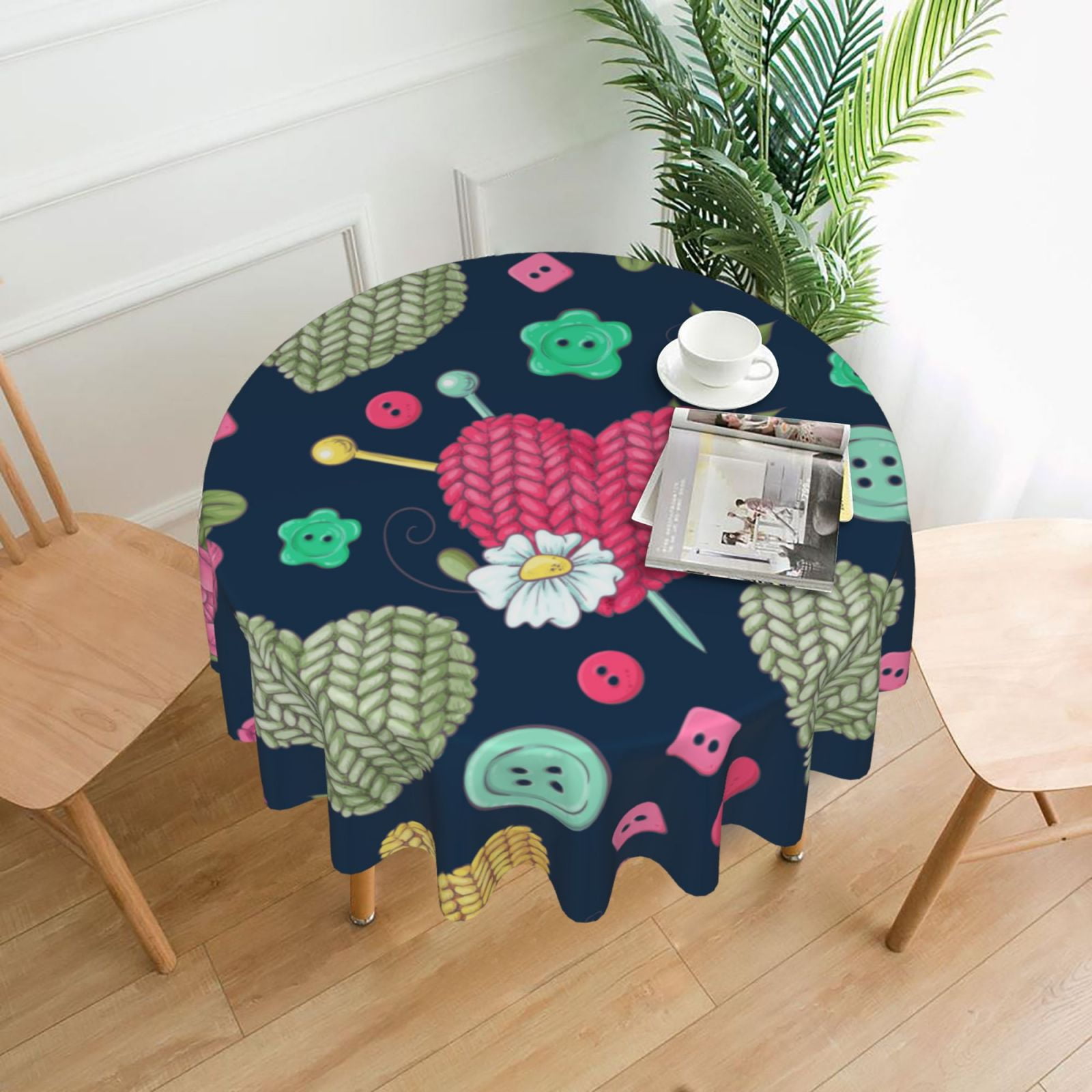 XMXT Waterproof Table Cloth, Cartoon Knit Love Print Polyester Round ...