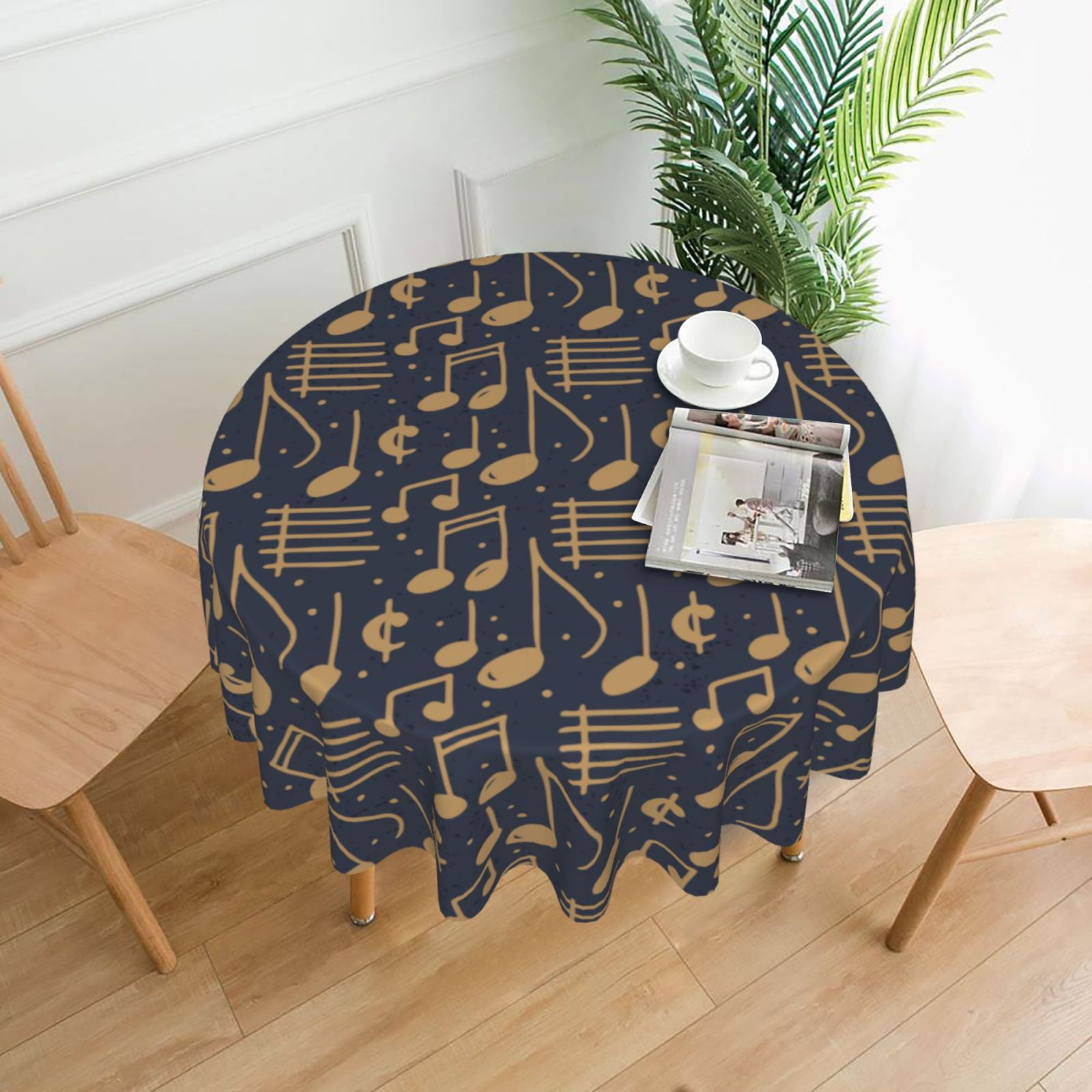 XMXT Waterproof Table Cloth, Cartoon Music Note Print Polyester Round ...