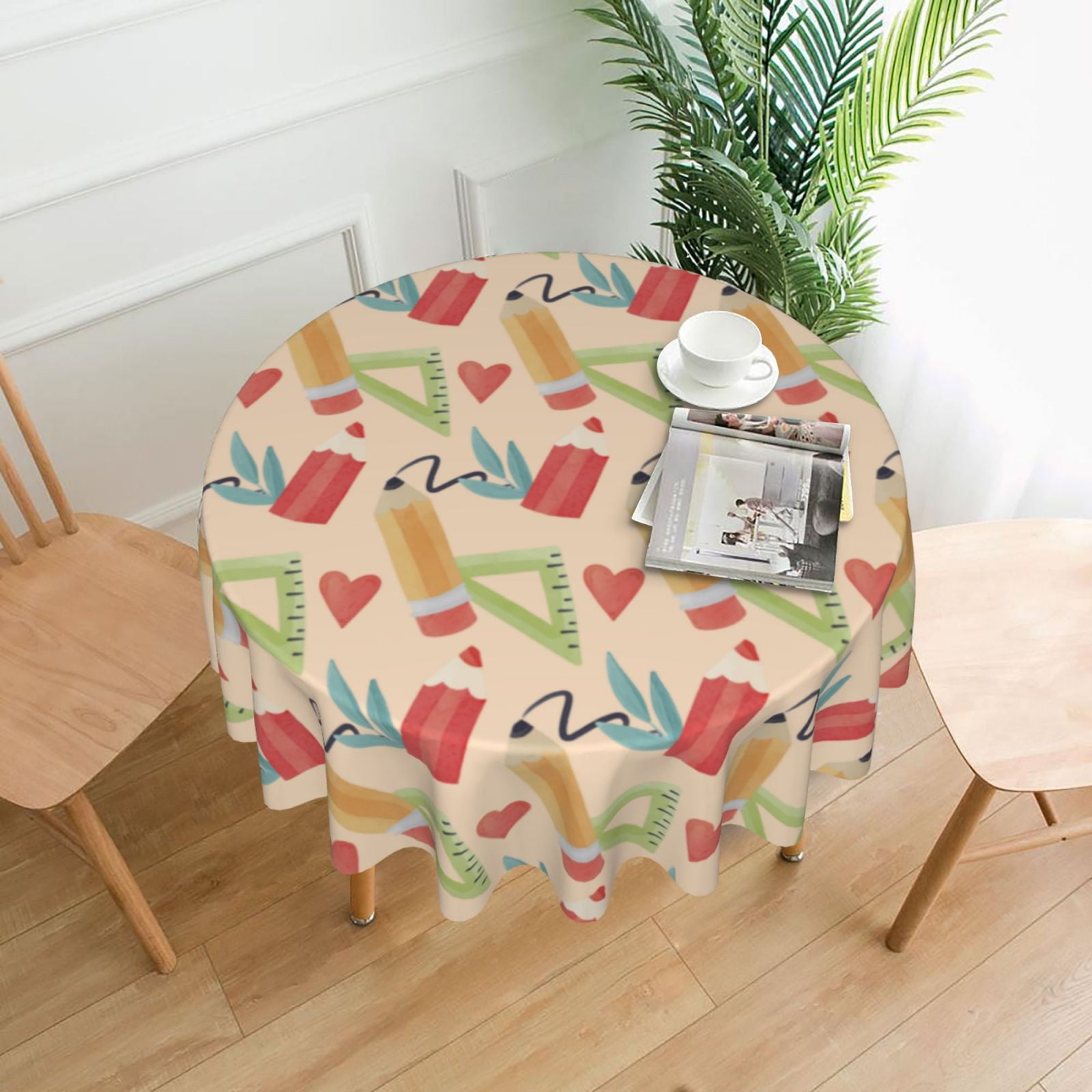 XMXT Waterproof Table Cloth, Cartoon Stationery Print Polyester Round ...