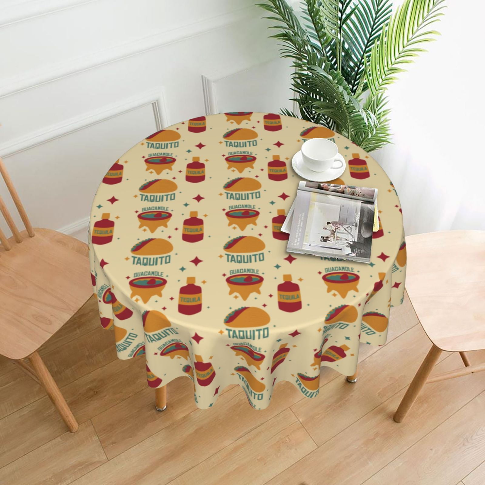 XMXT Waterproof Table Cloth, Cartoon Tequila Sandwich Polyester Round ...