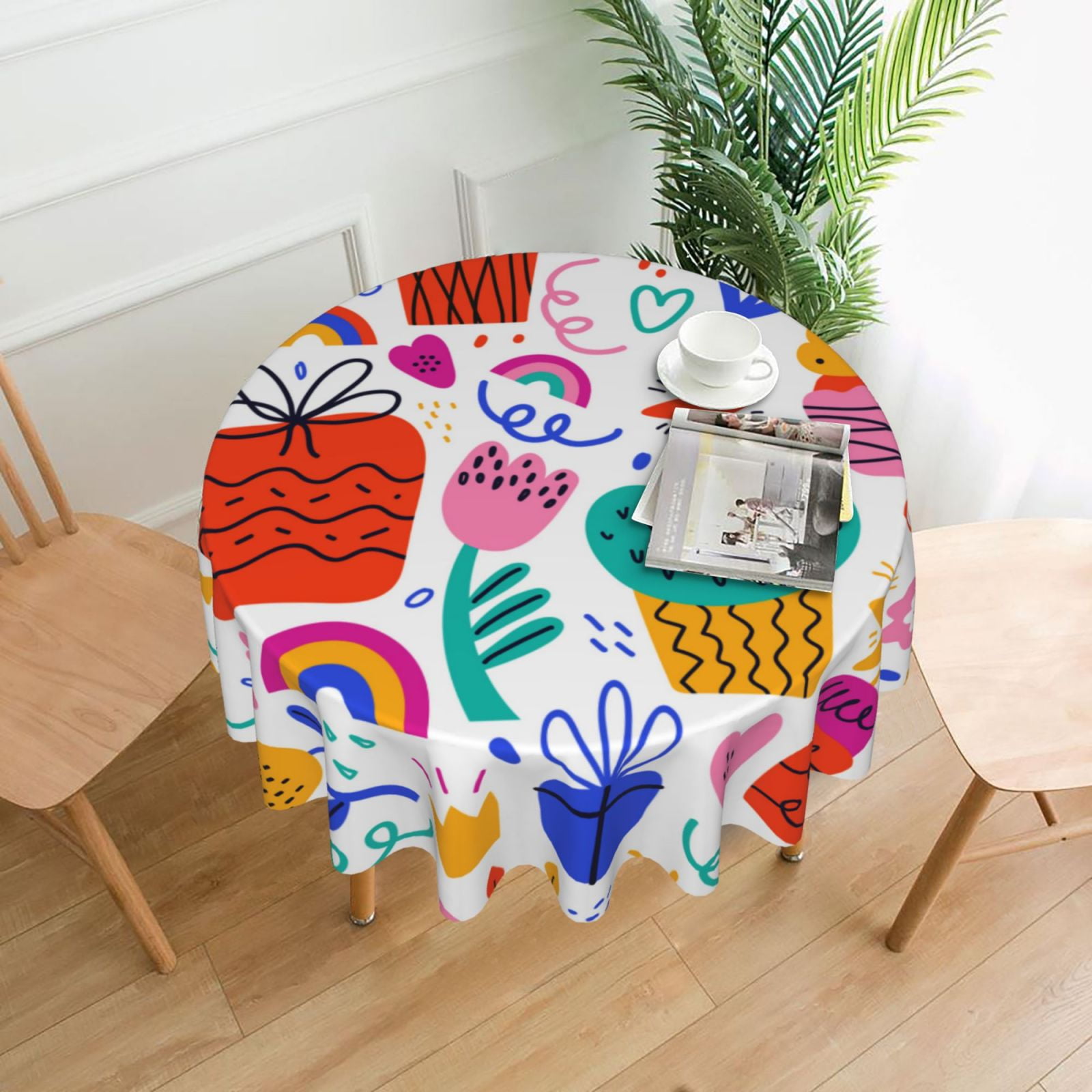 XMXT Waterproof Table Cloth, Colorful Birthday Cakes Polyester Round ...