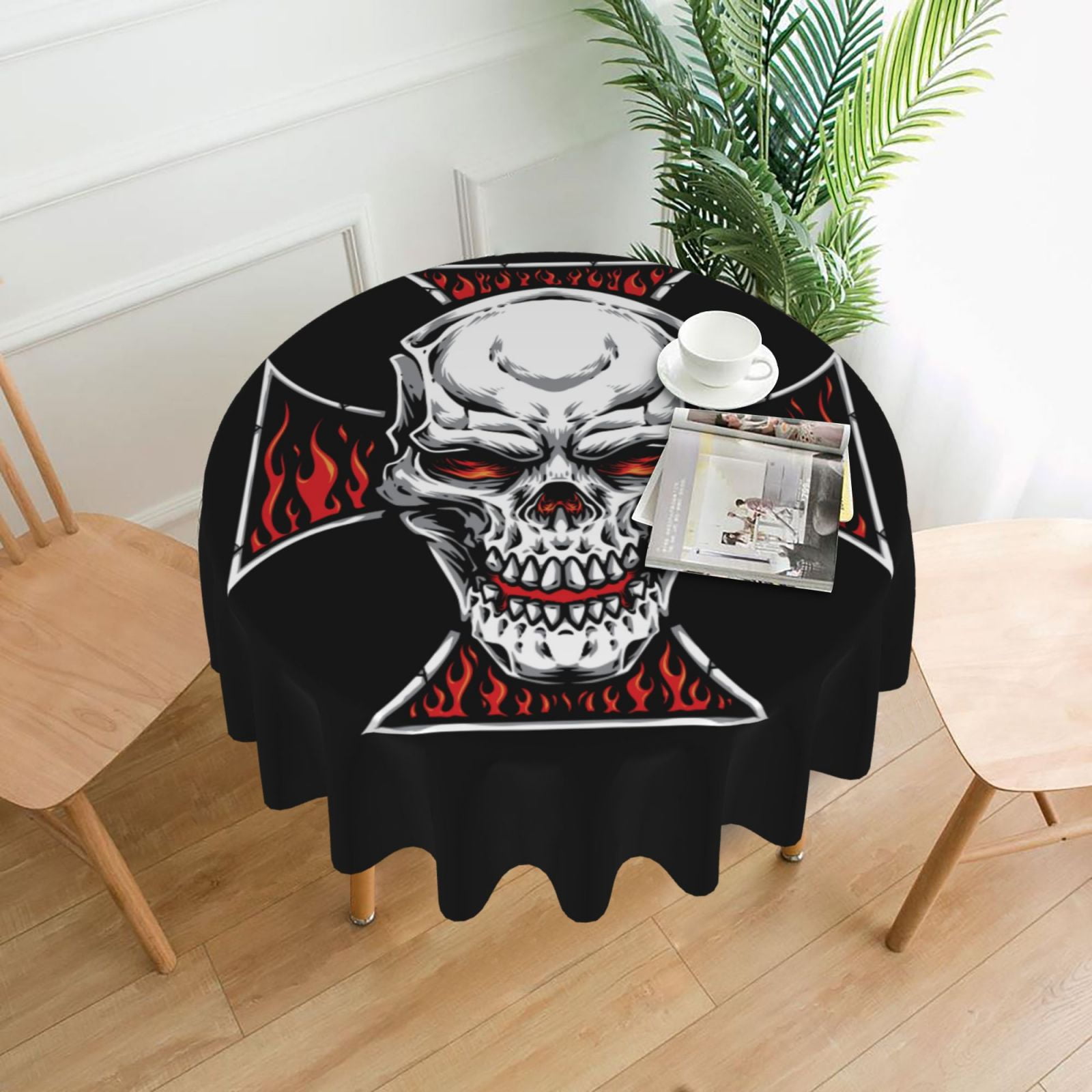 XMXT Waterproof Table Cloth, Cross Symbol Skull Polyester Round ...