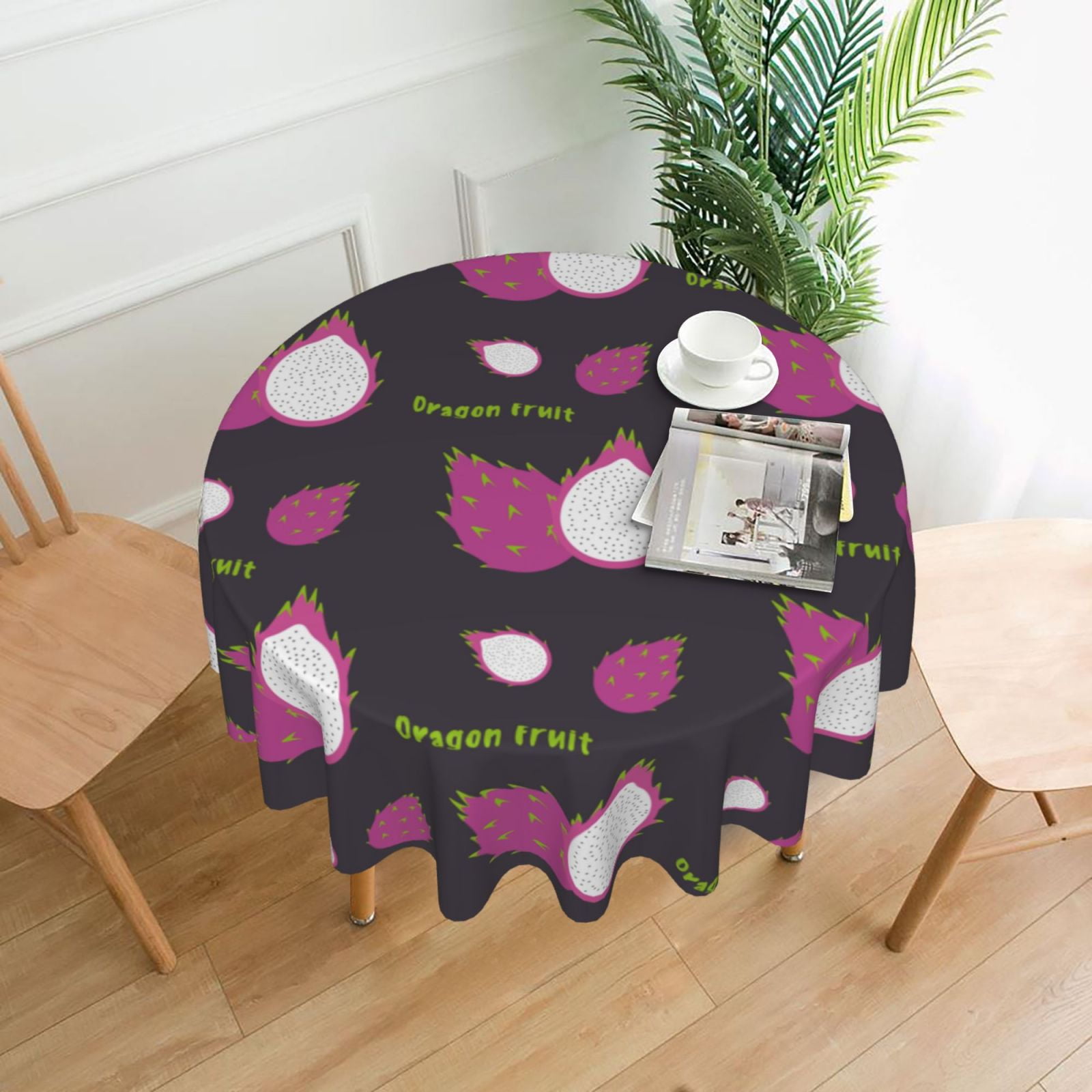 XMXT Waterproof Table Cloth, Cute Cartoon Dragon Fruit Polyester Round ...