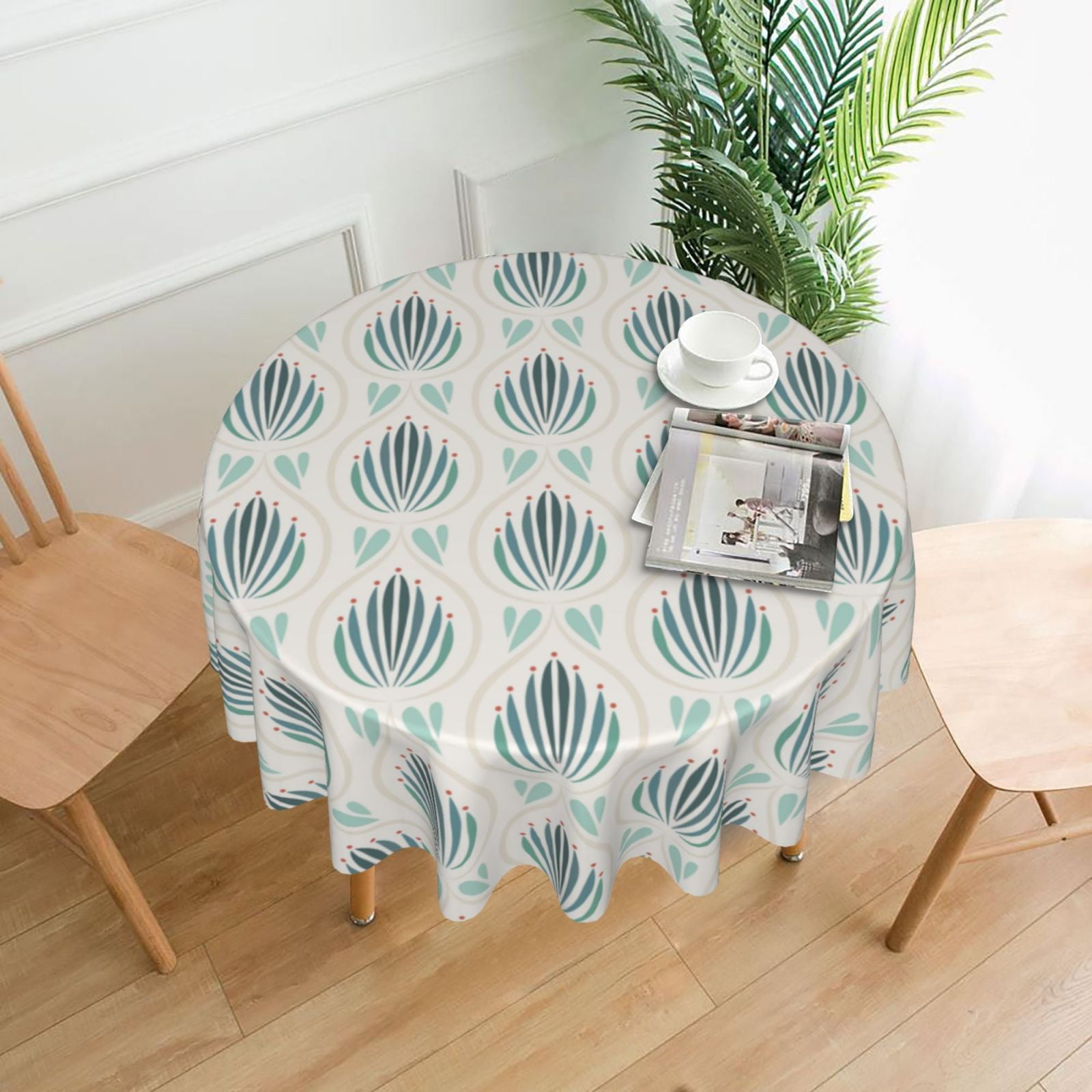 XMXT Waterproof Table Cloth, Fresh Plant Texture Polyester Round ...