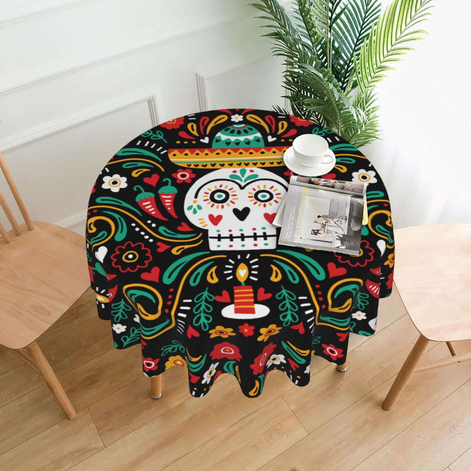 XMXT Waterproof Table Cloth, Mexican Skeleton Decor Print Polyester ...
