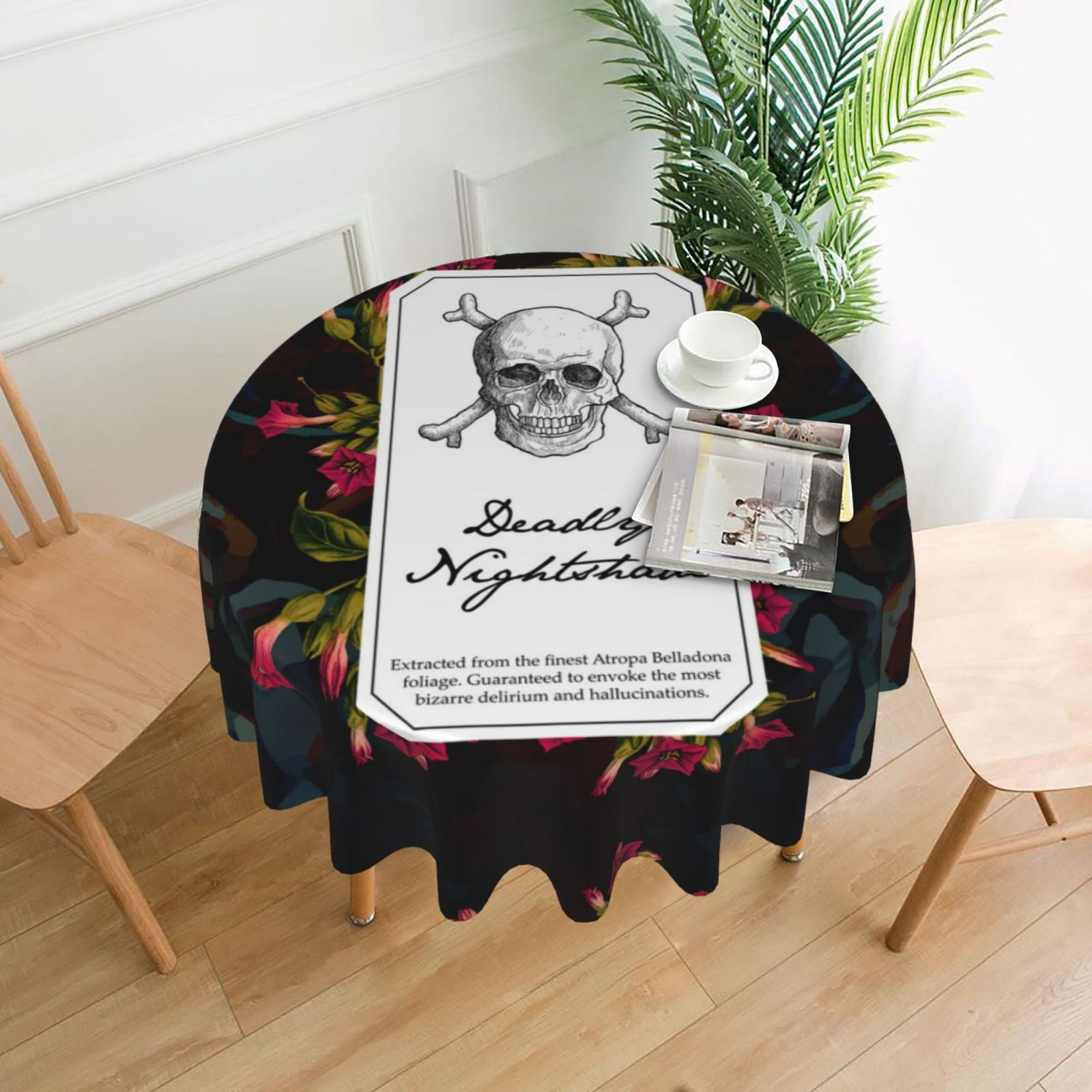 XMXT Waterproof Table Cloth, Retro Skull Sticker Print Polyester Round ...