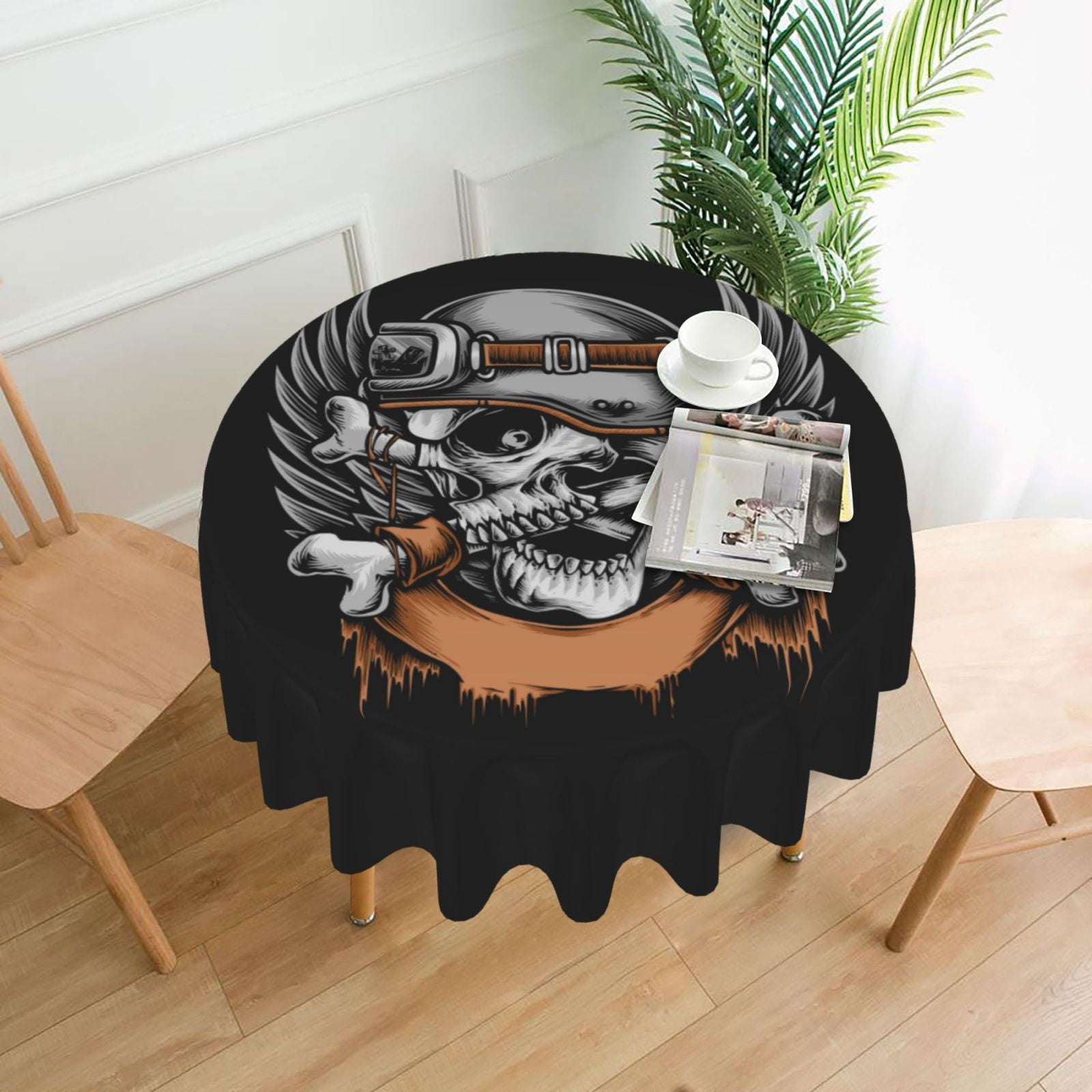 XMXT Waterproof Table Cloth, Skull Knight Logo Polyester Round ...
