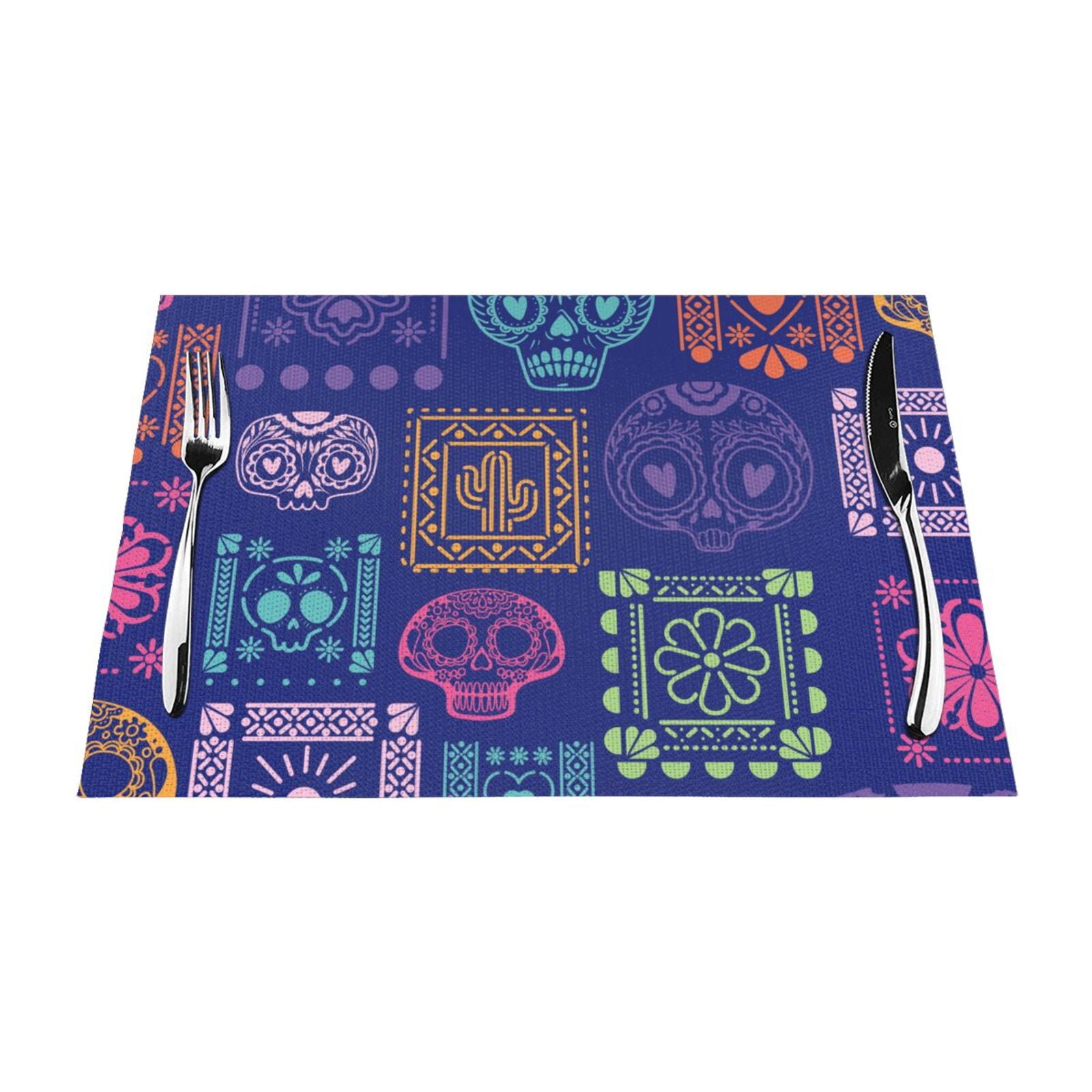 XMXT Woven Placemats Set of 1, Mexican Skeleton Decoration Painting ...