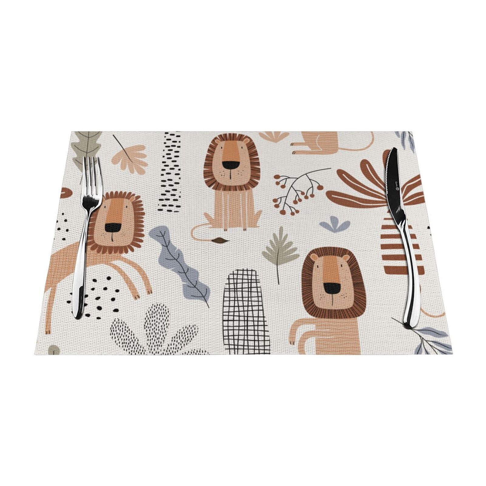XMXT Woven Placemats Set of 1, Boho Lion Hand Drawing Stain Resistant ...
