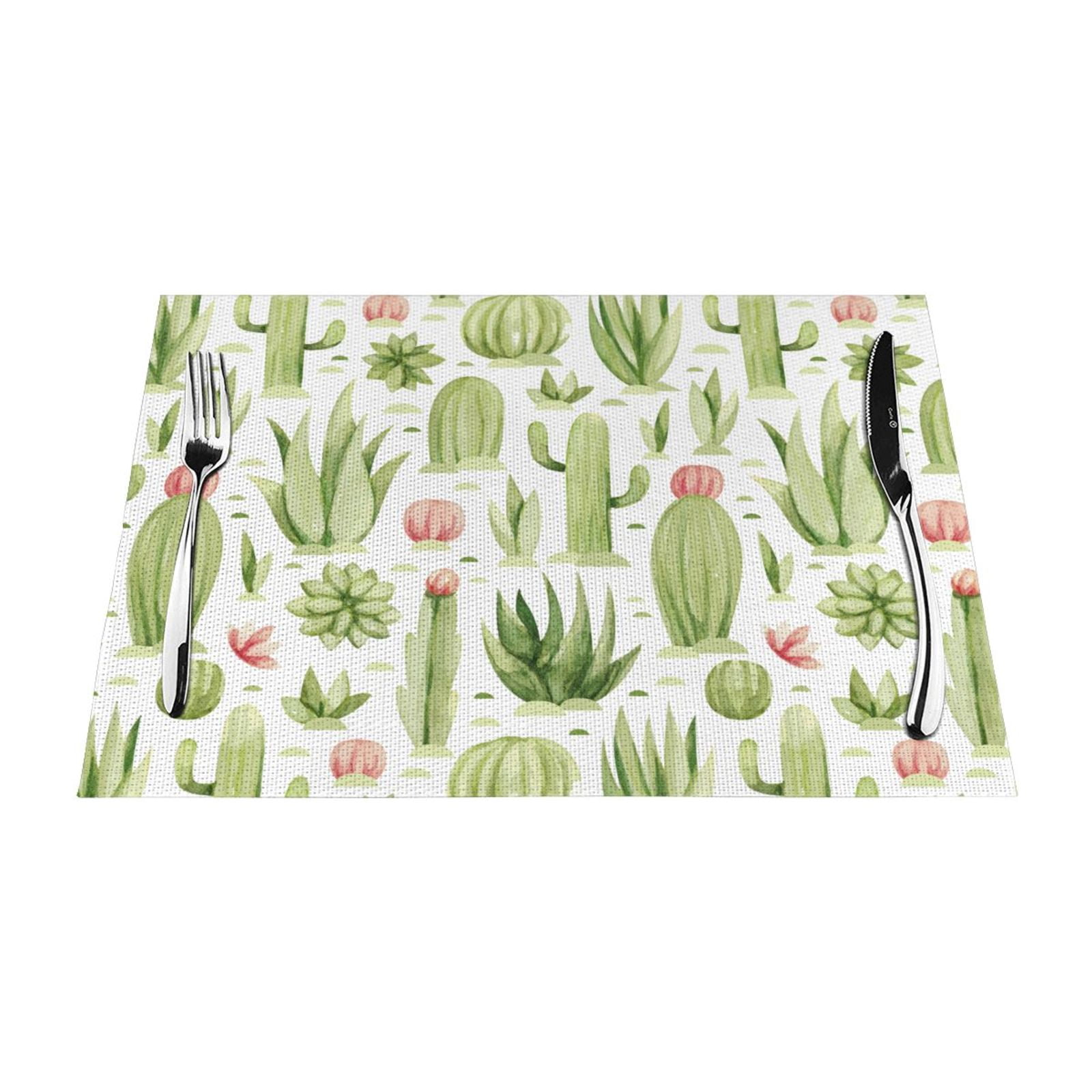 XMXT Woven Placemats Set of 1, Cactus Watercolor Background Stain ...