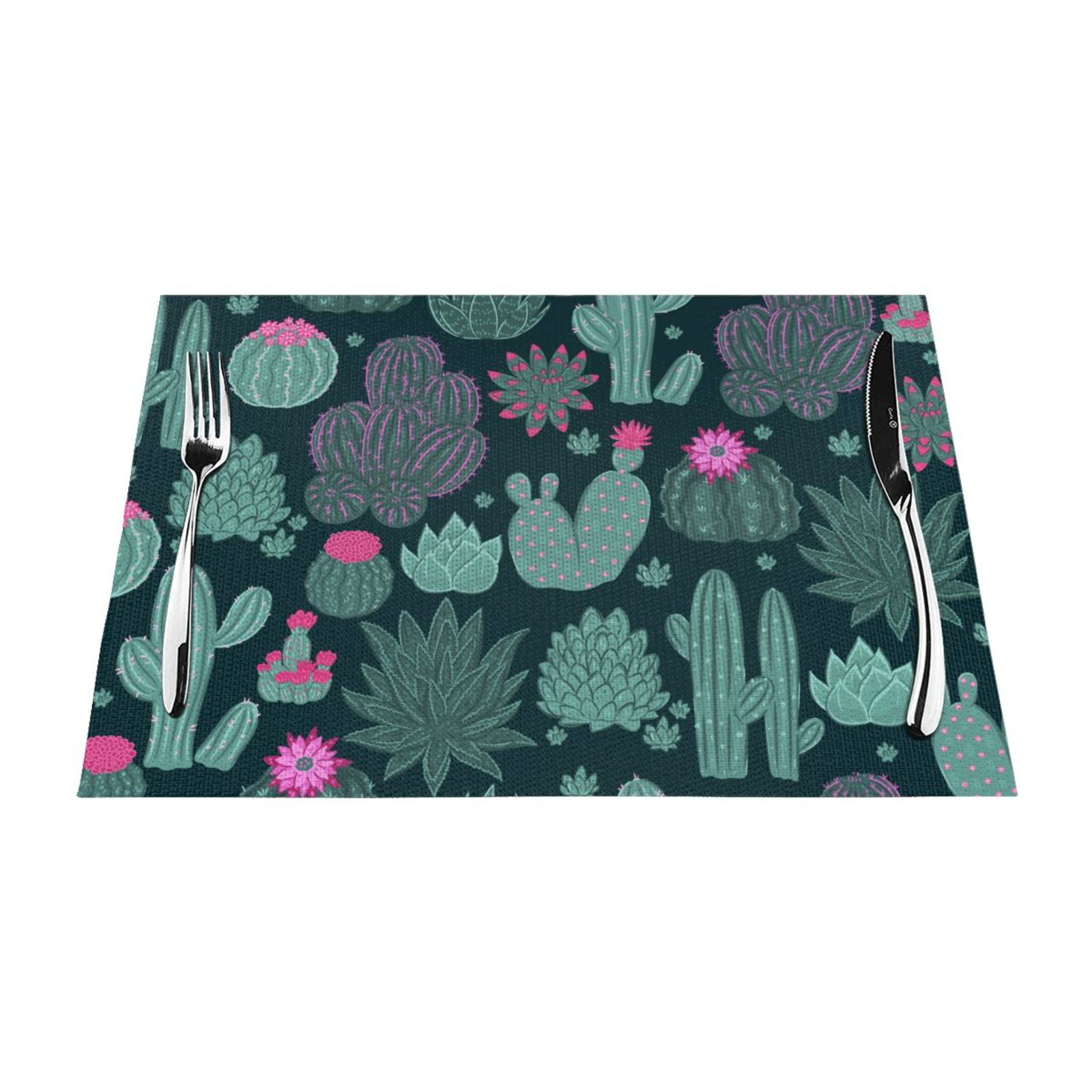 XMXT Woven Placemats Set of 1, Cartoon Cactus Pattern Stain Resistant ...