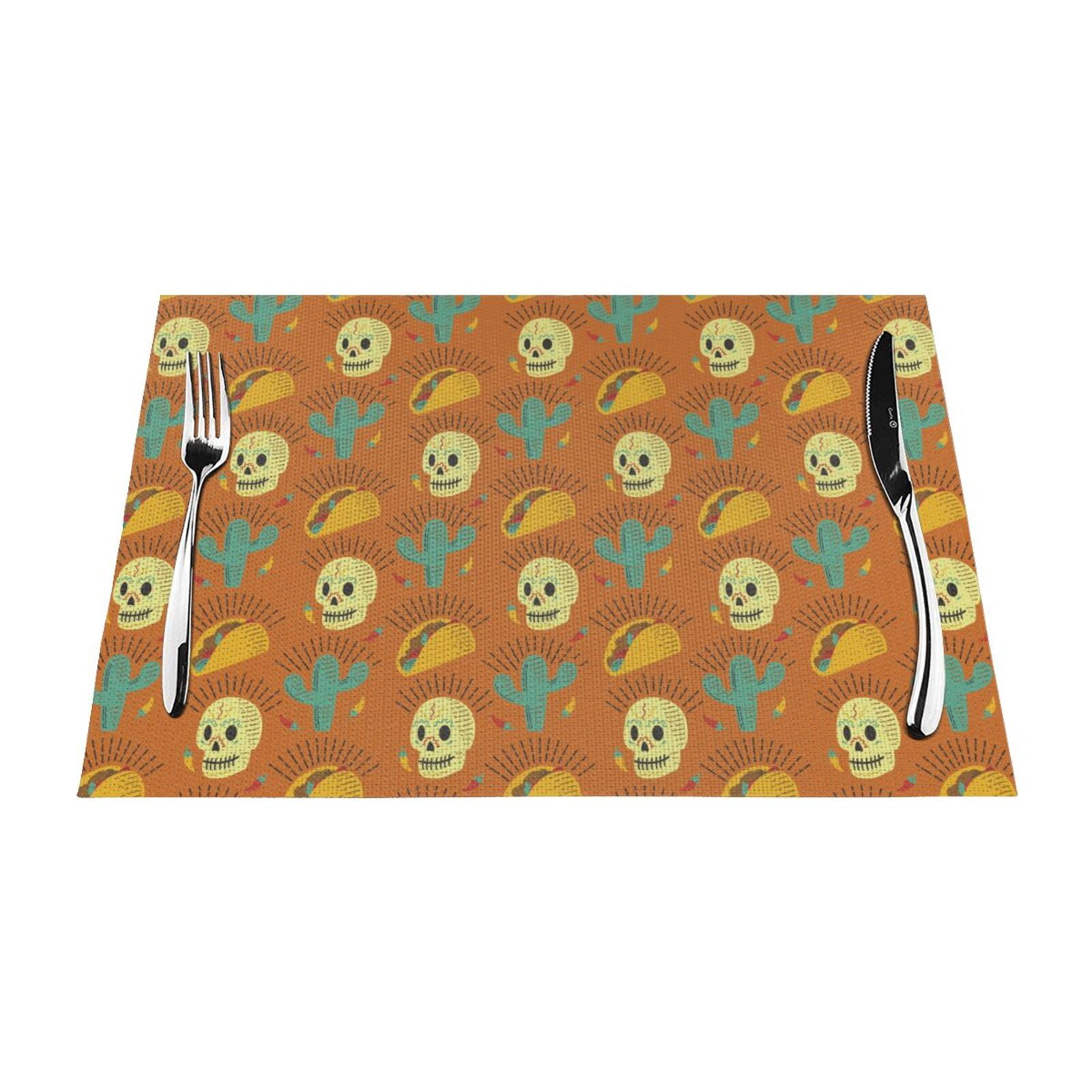 XMXT Woven Placemats Set of 1, Cartoon Mexican Skull Sandwich Stain ...