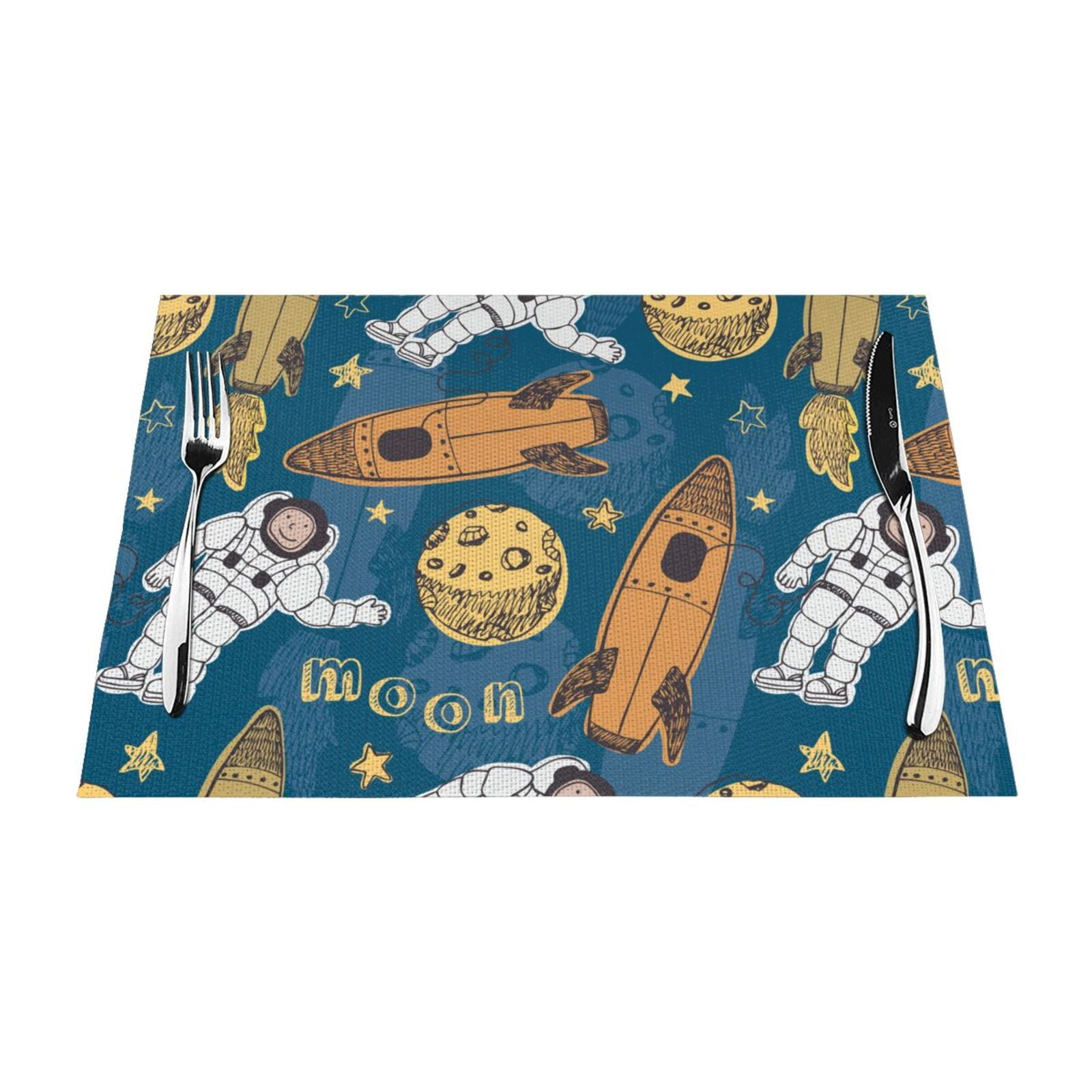 XMXT Woven Placemats Set of 1, Cartoon Universe Stickers Stain ...