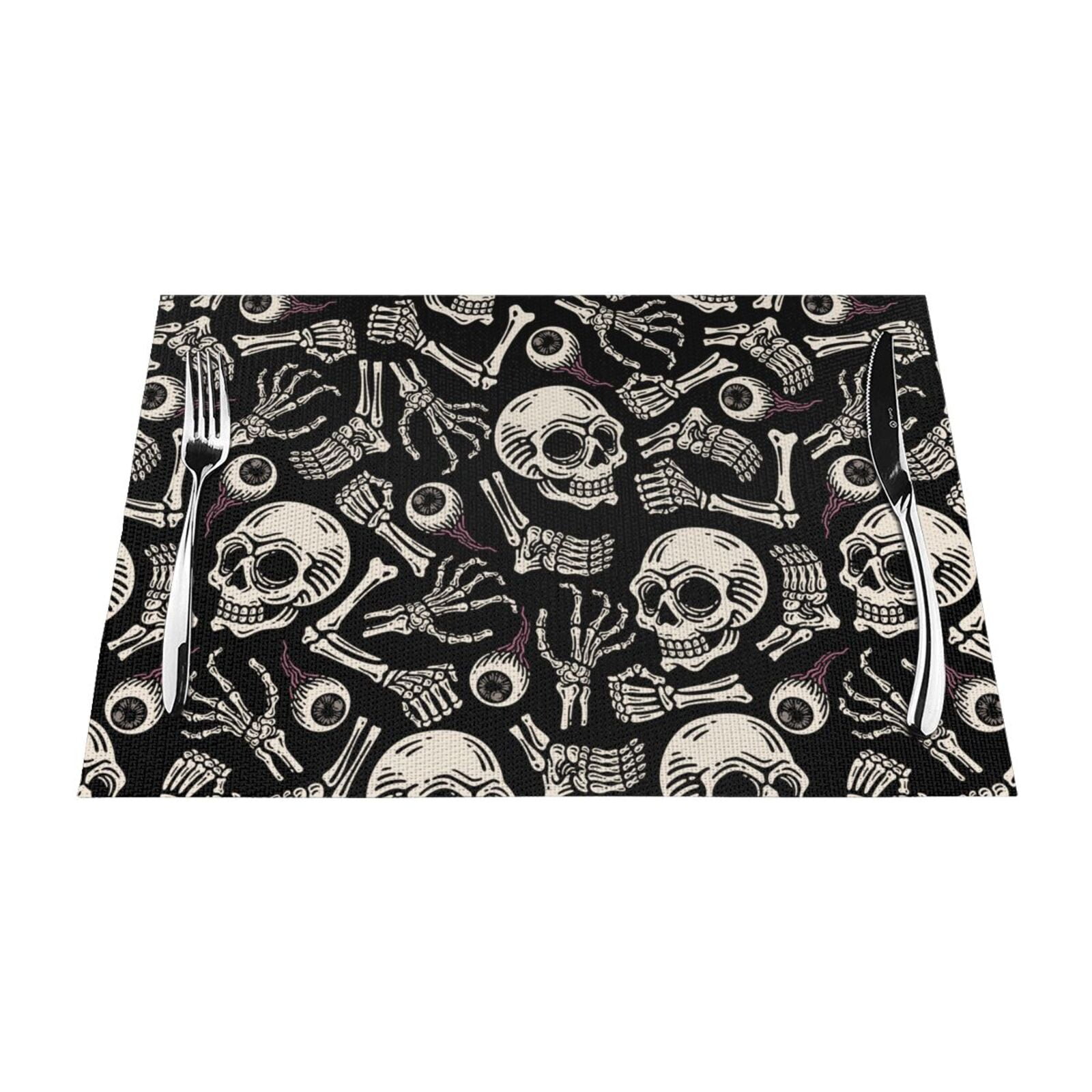 XMXT Woven Placemats Set of 1, Eyeballs Skulls Bones Print Stain ...