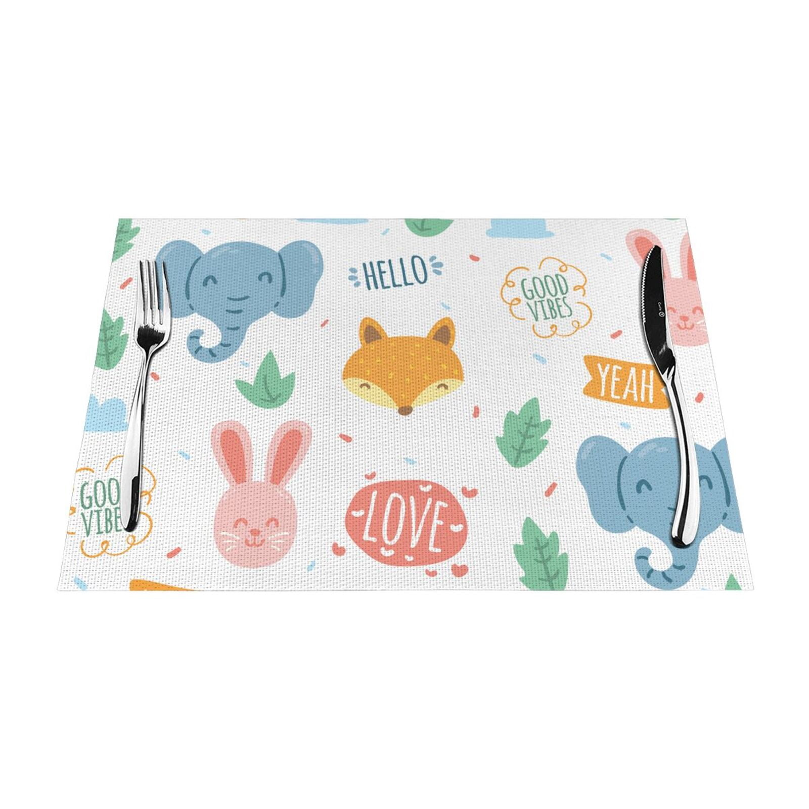 XMXT Woven Placemats Set of 1, Friendly Cartoon Animals Stain Resistant ...
