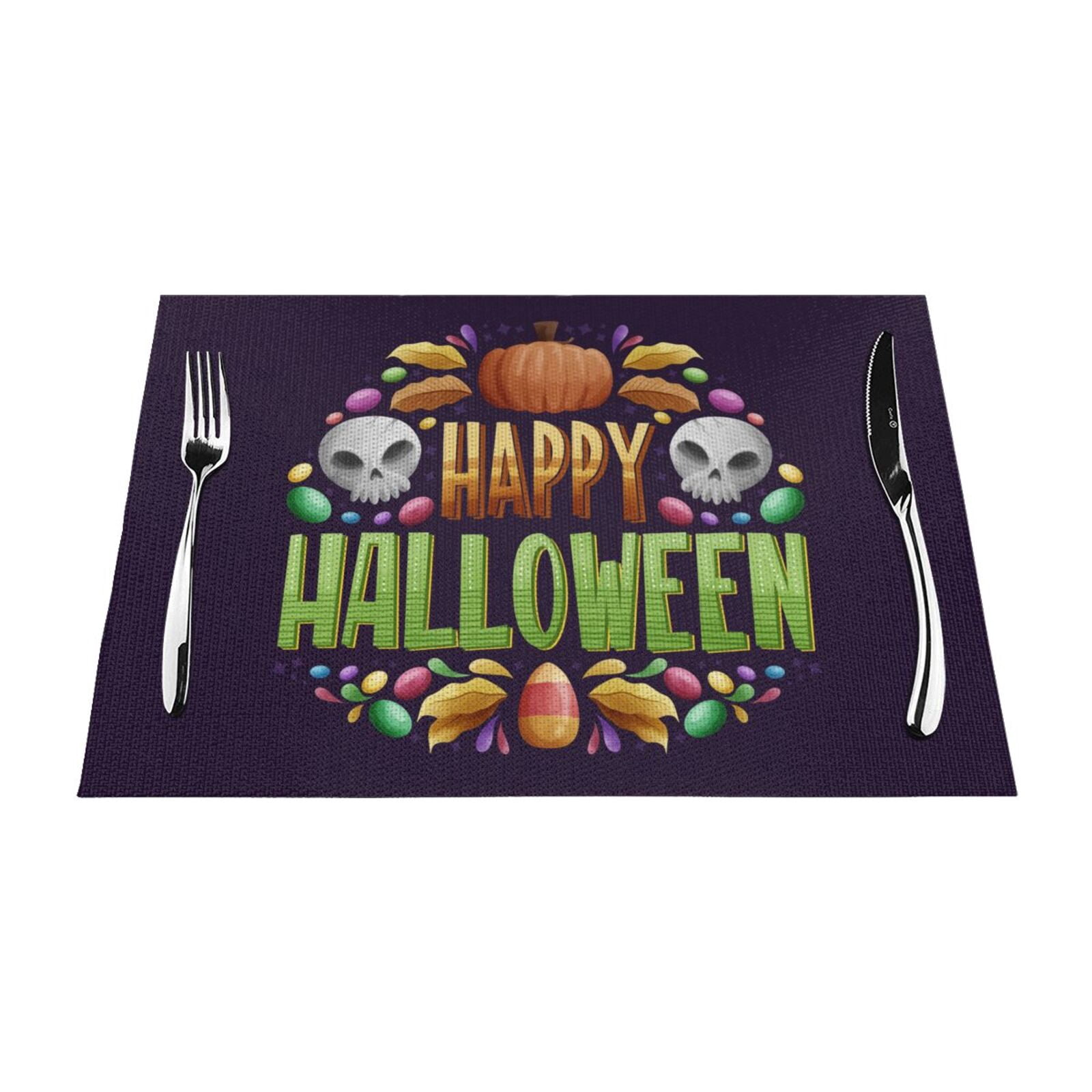 XMXT Woven Placemats Set of 1, Halloween Skeleton Illustration Stain ...