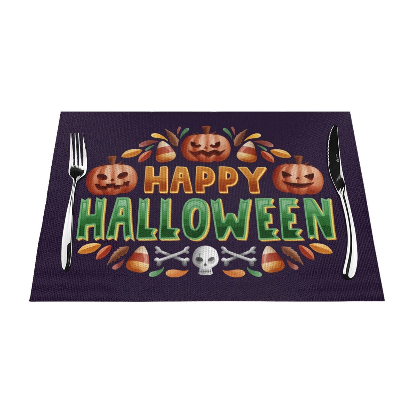XMXT Woven Placemats Set of 1, Happy Halloween Alphabet Stain Resistant ...