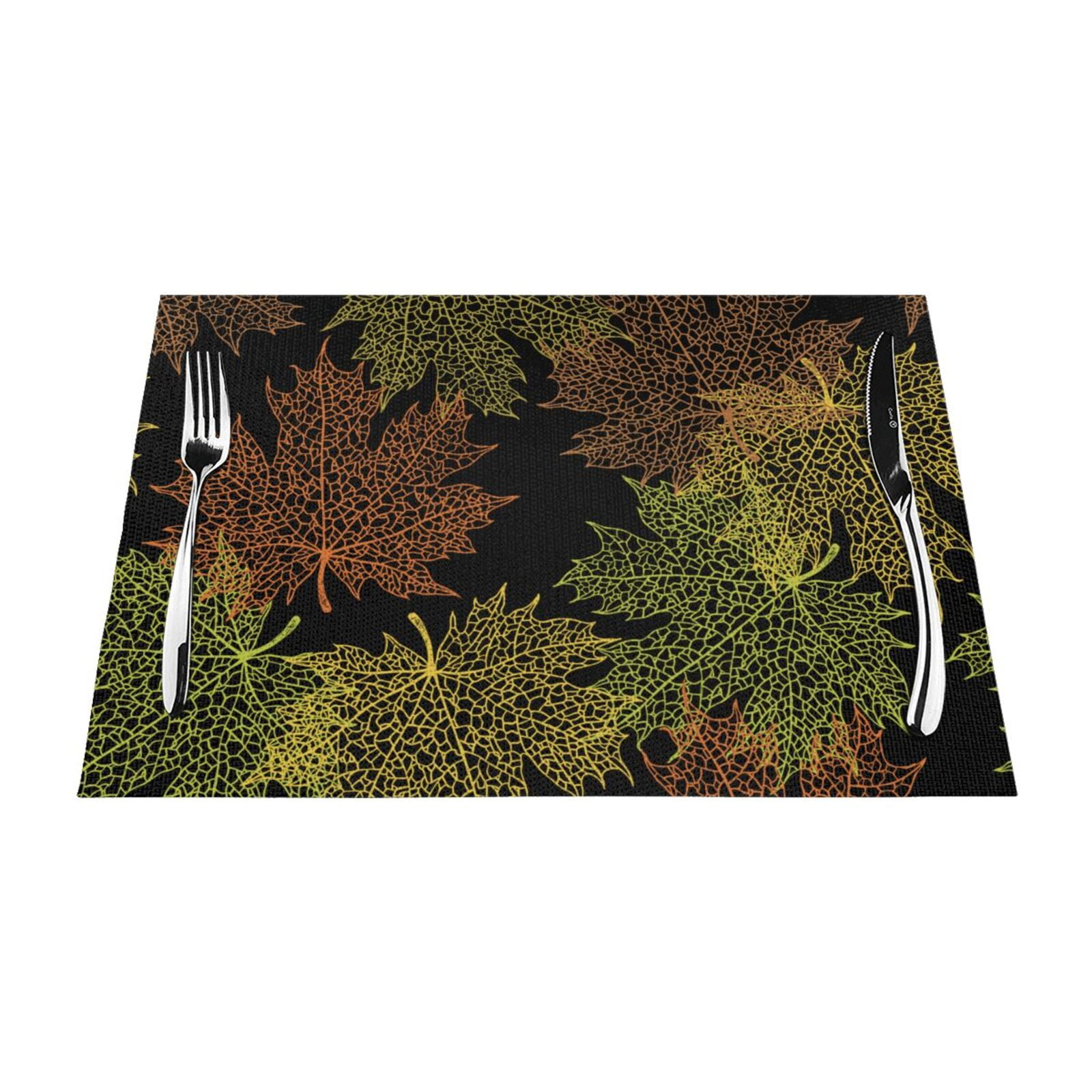 XMXT Woven Placemats Set of 1, Maple Leaf Pattern Stain Resistant Table ...
