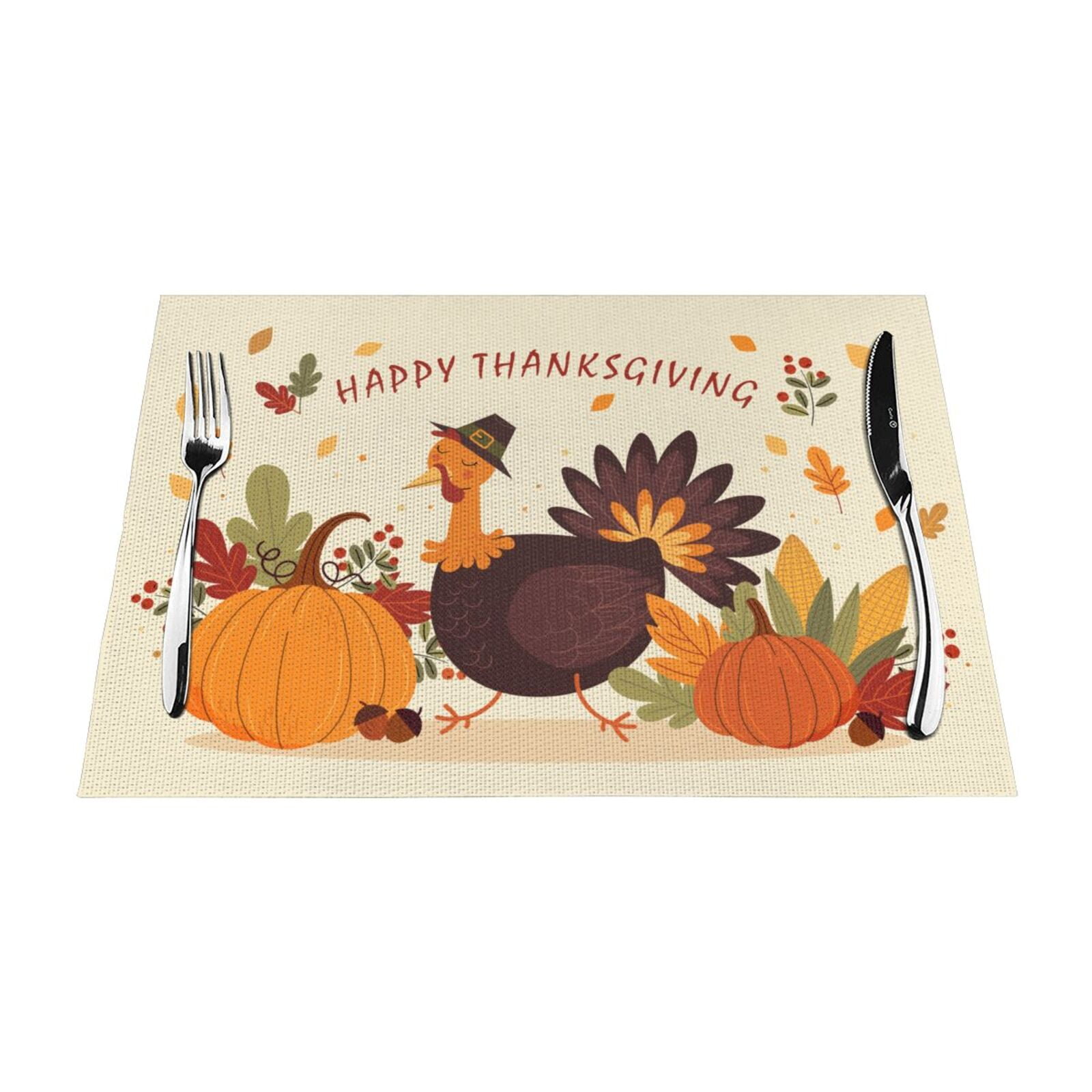 XMXT Woven Placemats Set of 1, Thanksgiving Turkey Pattern Stain ...