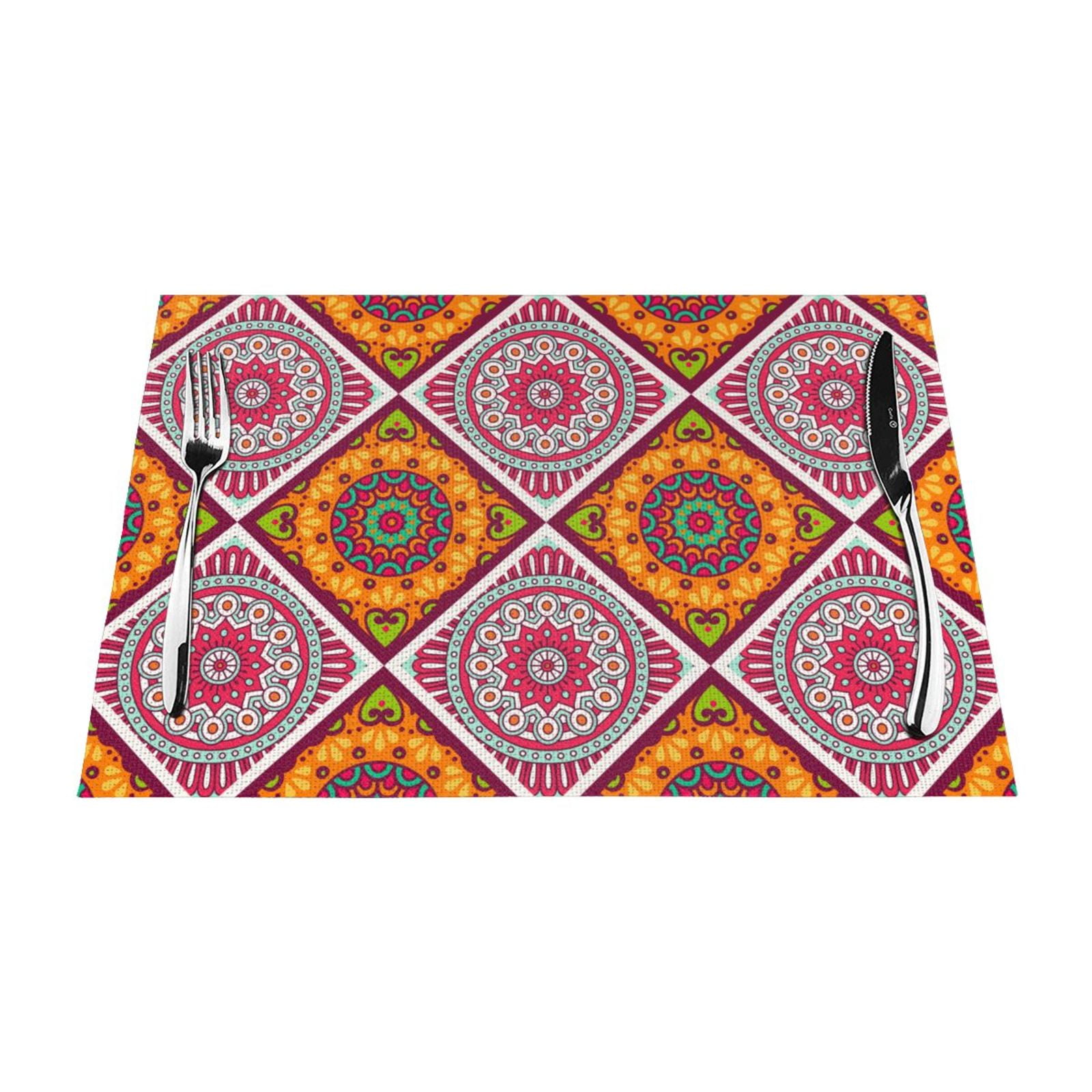 XMXT Woven Placemats Set of 1, Vintage Ethnic Seamless Prints Stain ...