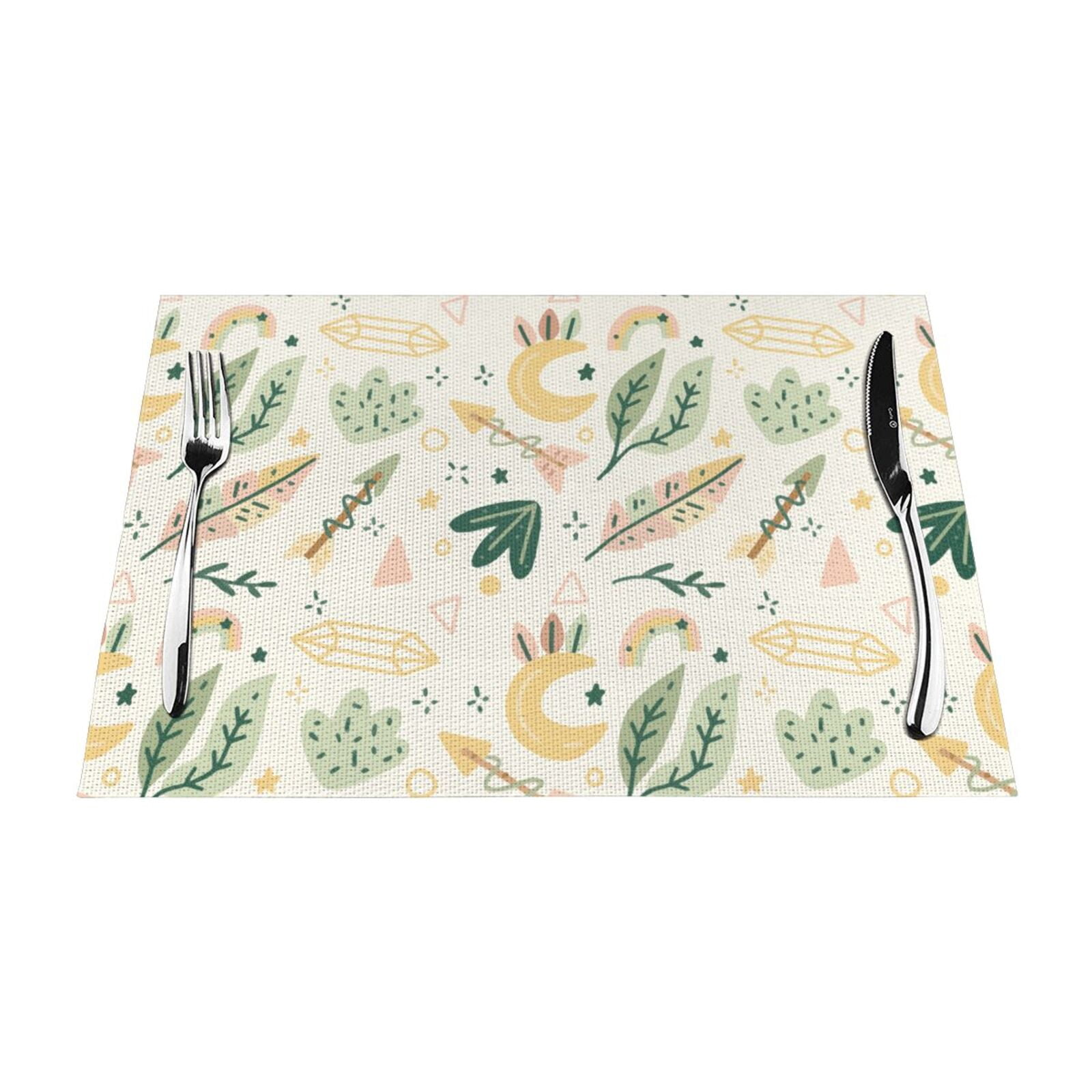XMXT Woven Placemats Set of 4, Boho Arrowhead Feather Print Stain ...