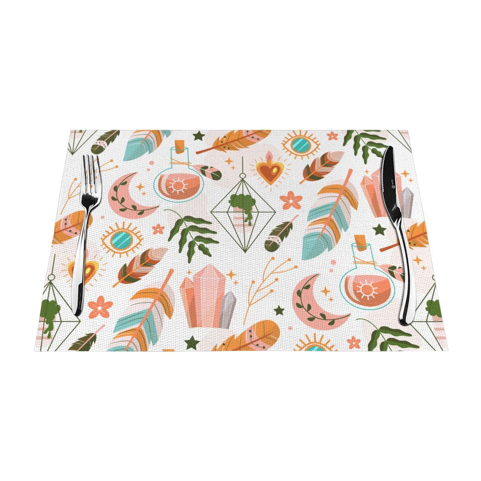 XMXT Woven Placemats Set of 4, Boho Decorative Feathers Stain Resistant ...