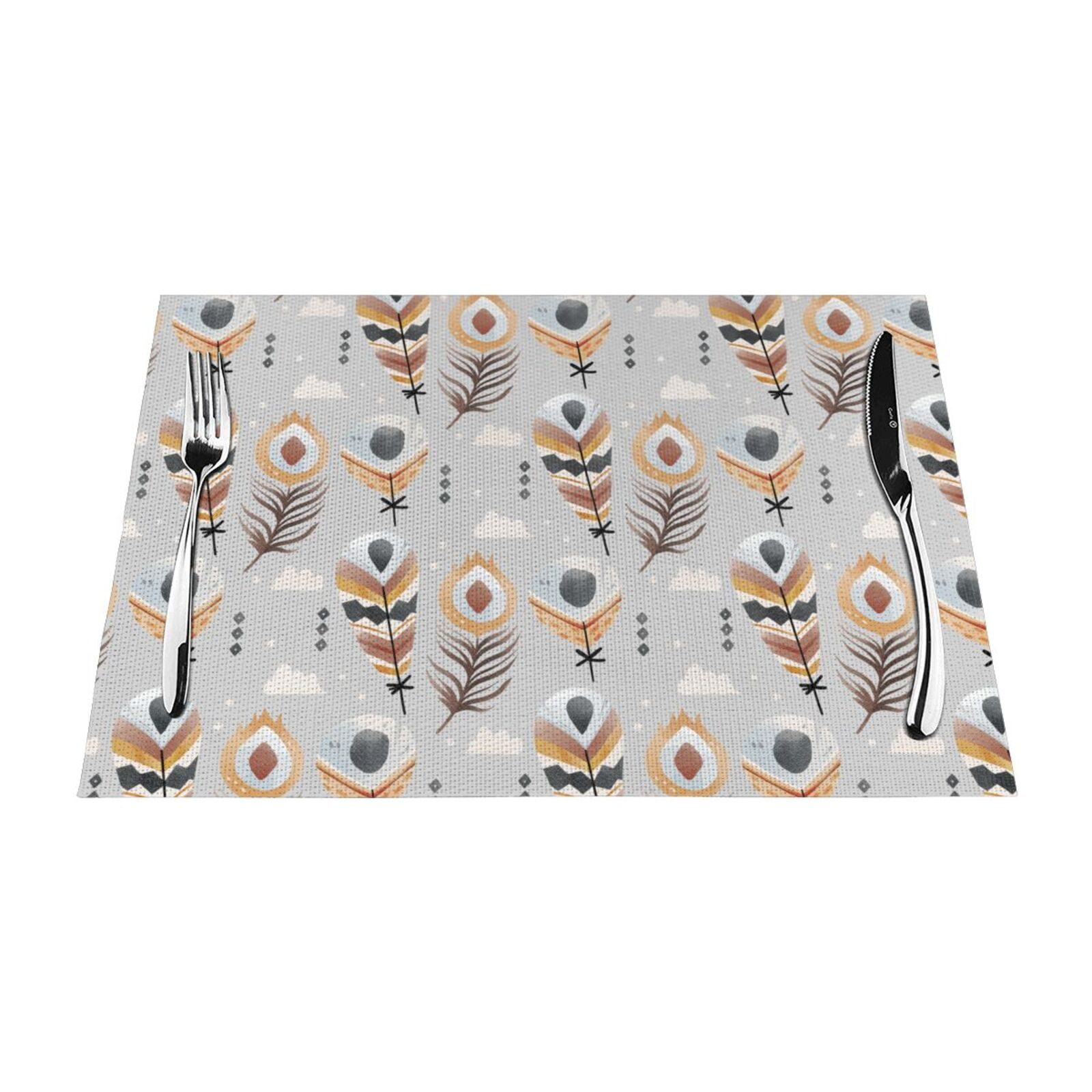 XMXT Woven Placemats Set of 4, Boho Feather Decoration Stain Resistant ...