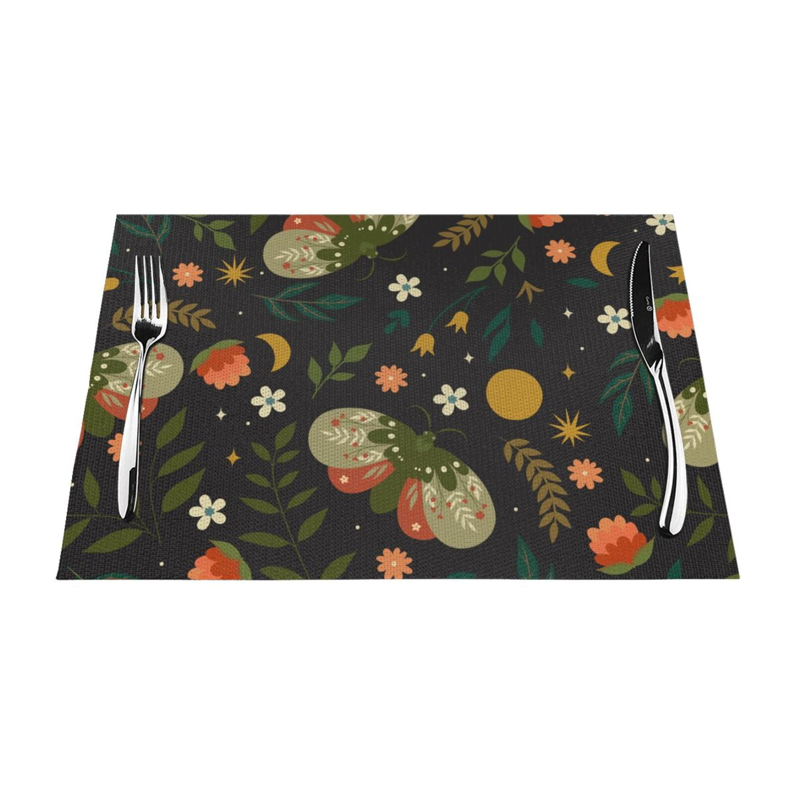 XMXT Woven Placemats Set of 4, Botanical Insect Decoration Stain ...