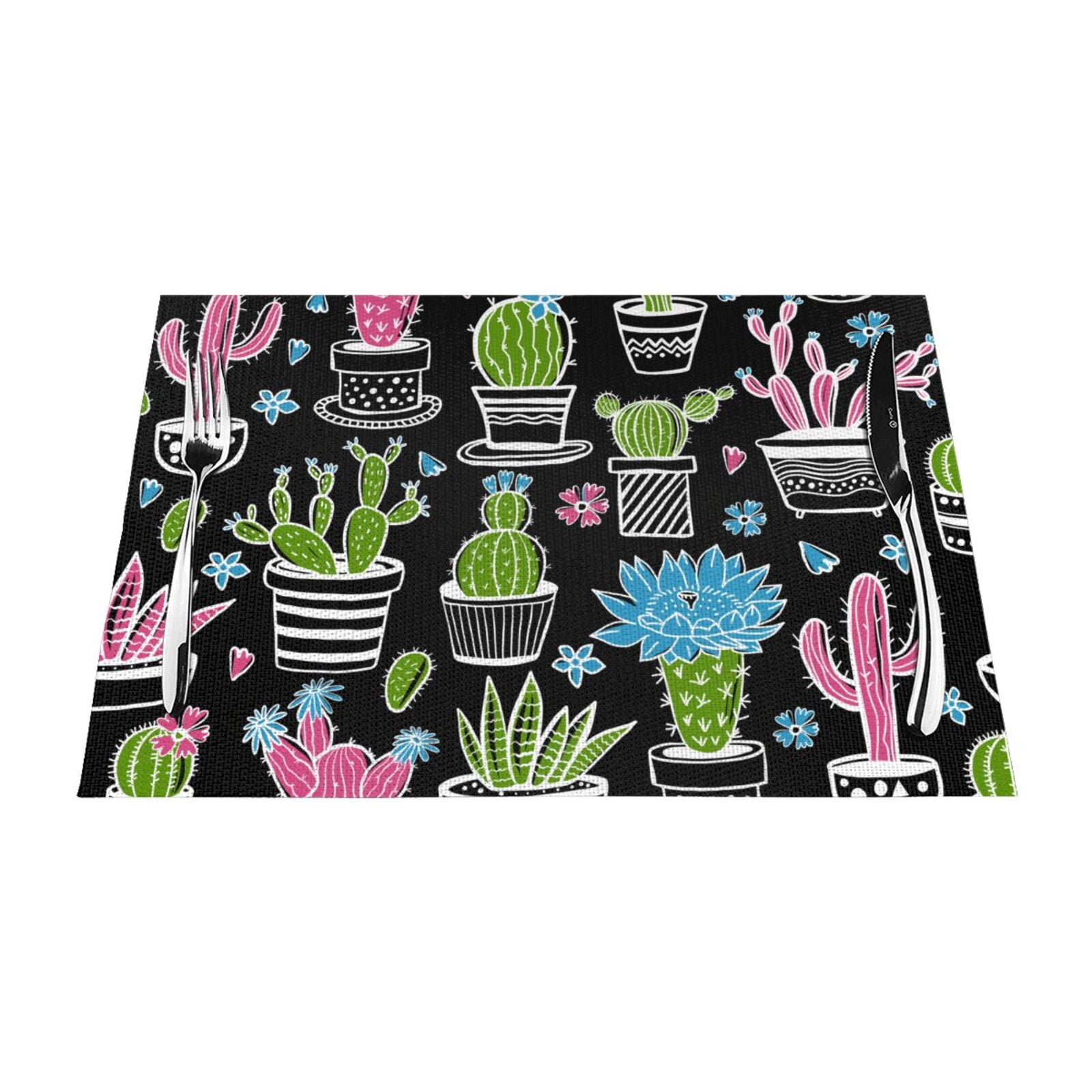XMXT Woven Placemats Set of 4, Cactus Hand Painted Graffiti Stain ...
