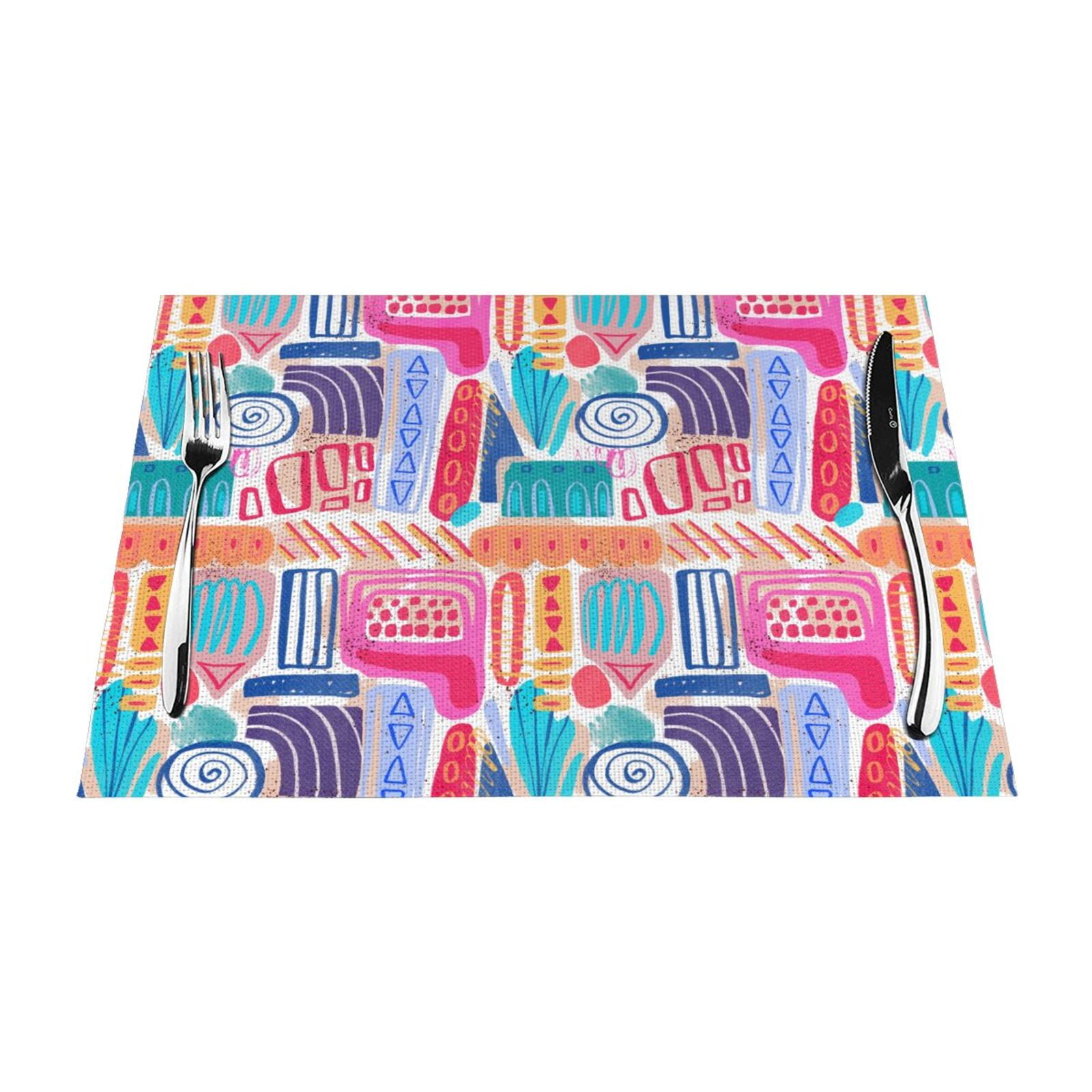 XMXT Woven Placemats Set of 4, Cartoon Colorful Graffiti Stain ...