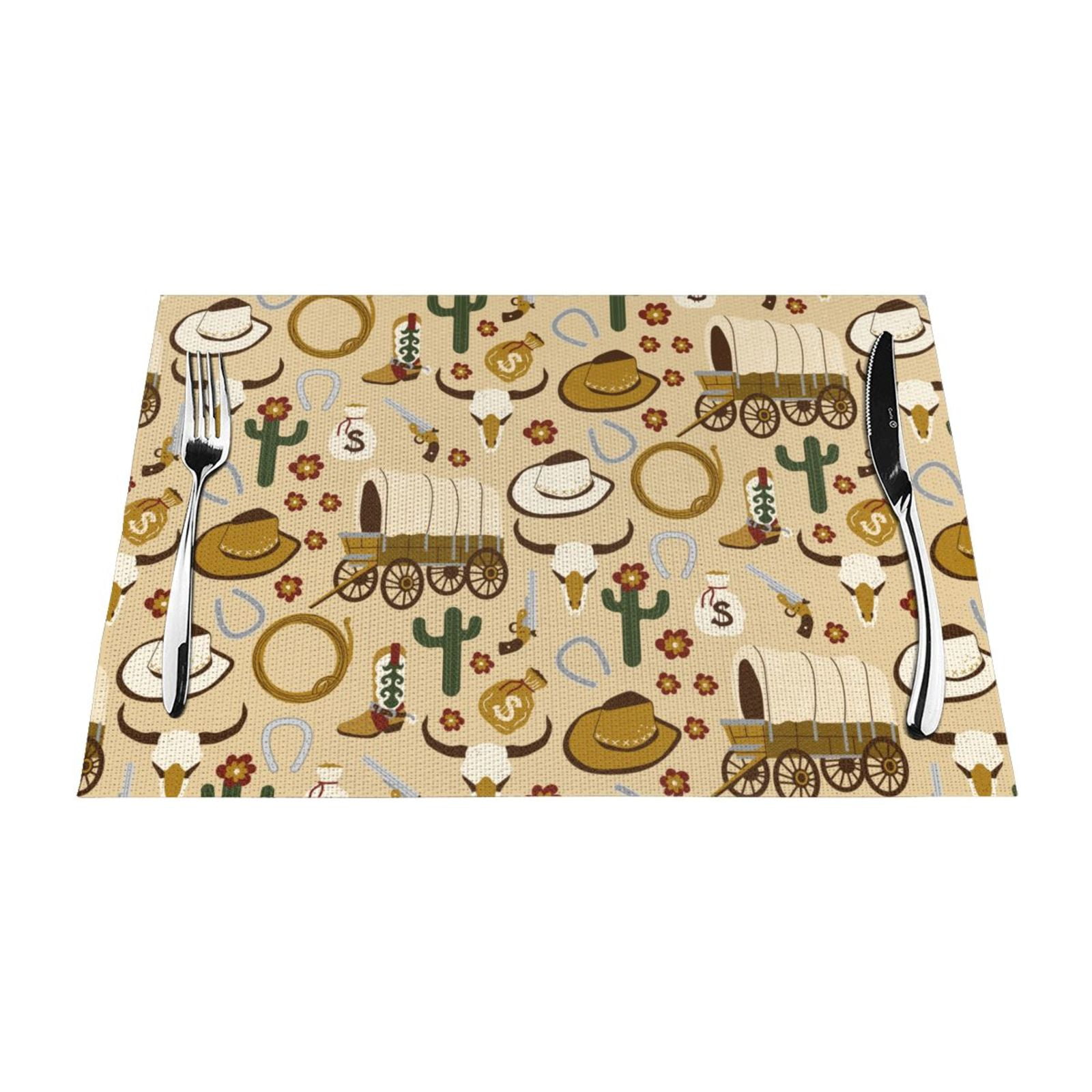 XMXT Woven Placemats Set of 4, Cartoon Desert Elements Stain Resistant ...