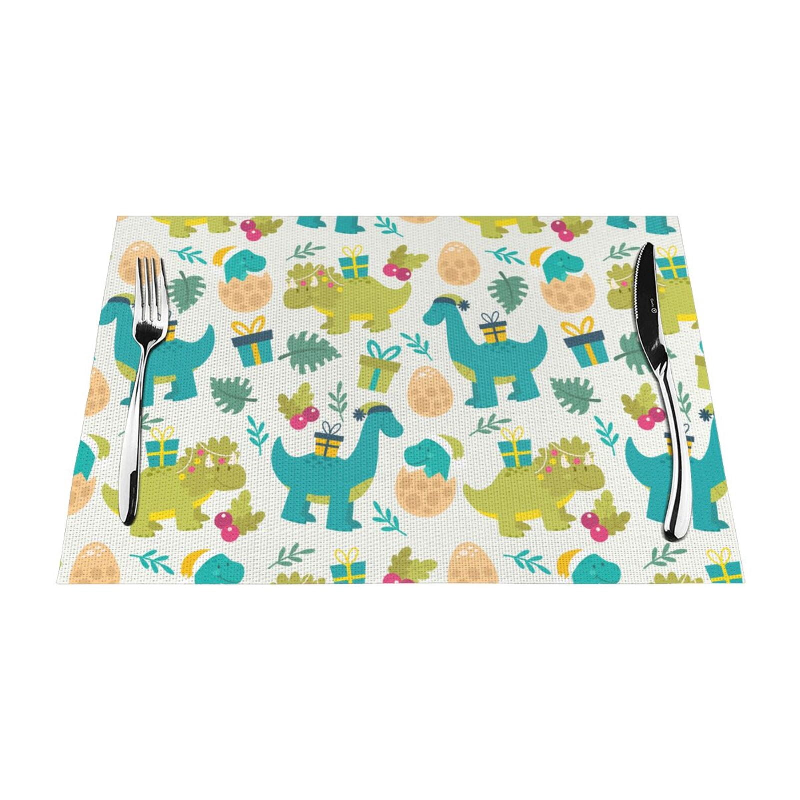 XMXT Woven Placemats Set of 4, Cartoon Dinosaur Holiday Stain Resistant ...