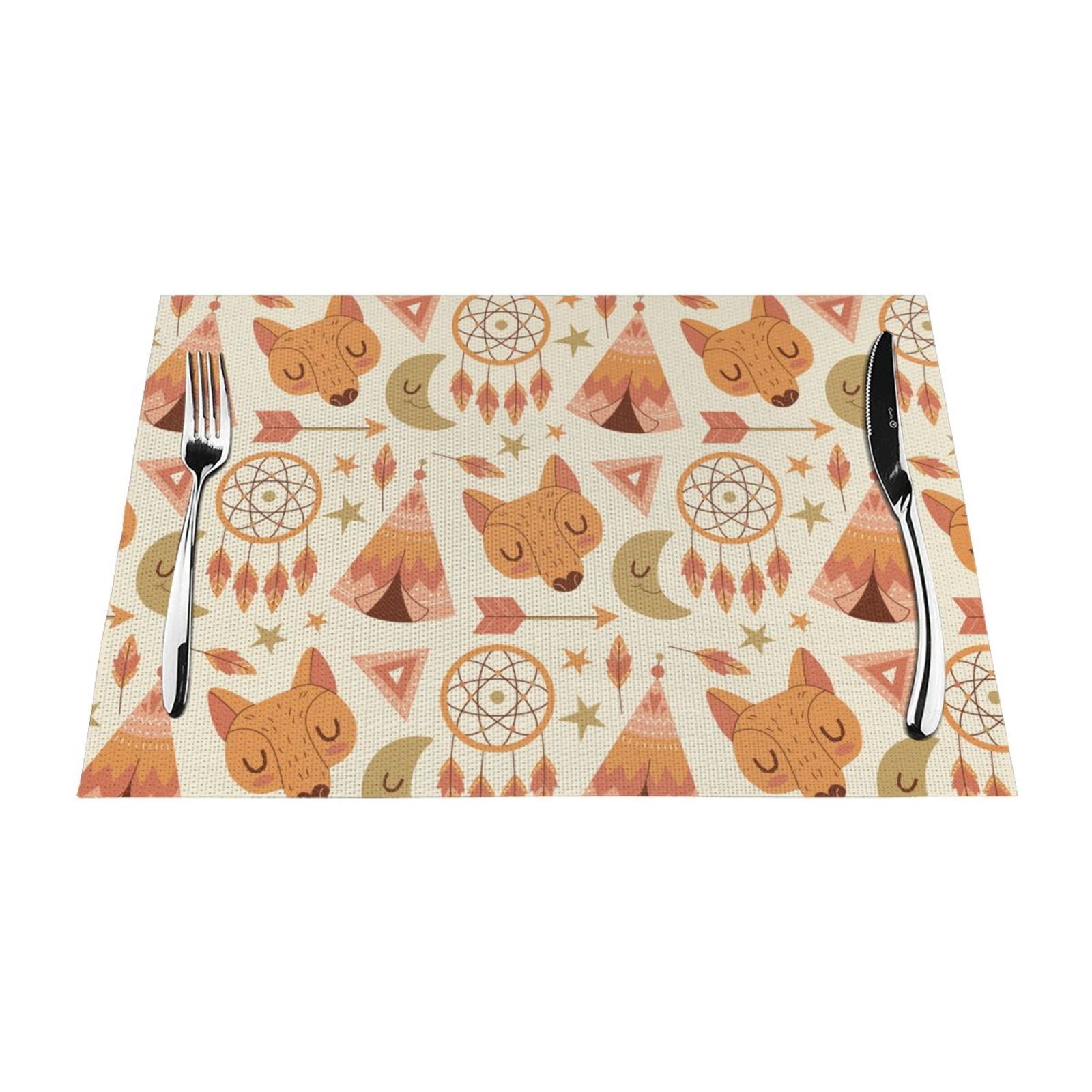 XMXT Woven Placemats Set of 4, Cartoon Dreamcatcher Fox Stain Resistant ...