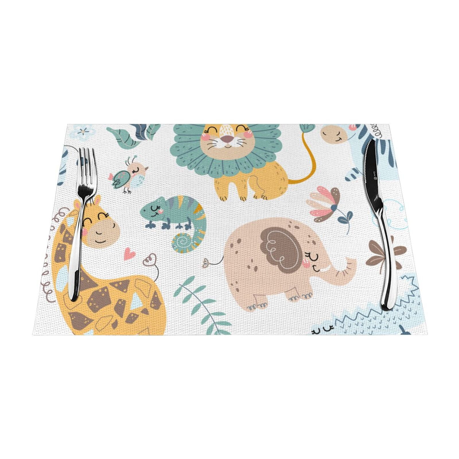 XMXT Woven Placemats Set of 4, Cute Animal Hand Drawing Stain Resistant ...