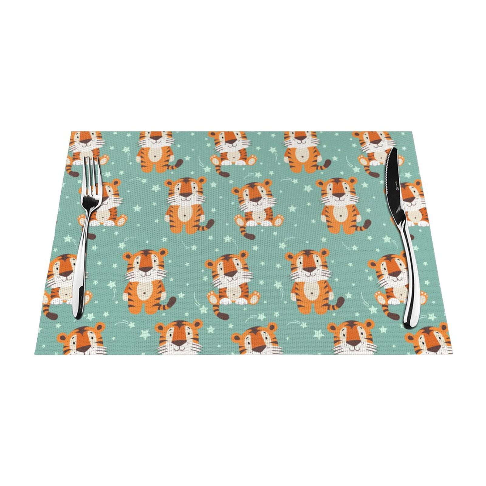 XMXT Woven Placemats Set of 4, Cute Cartoon Tiger Stain Resistant Table ...