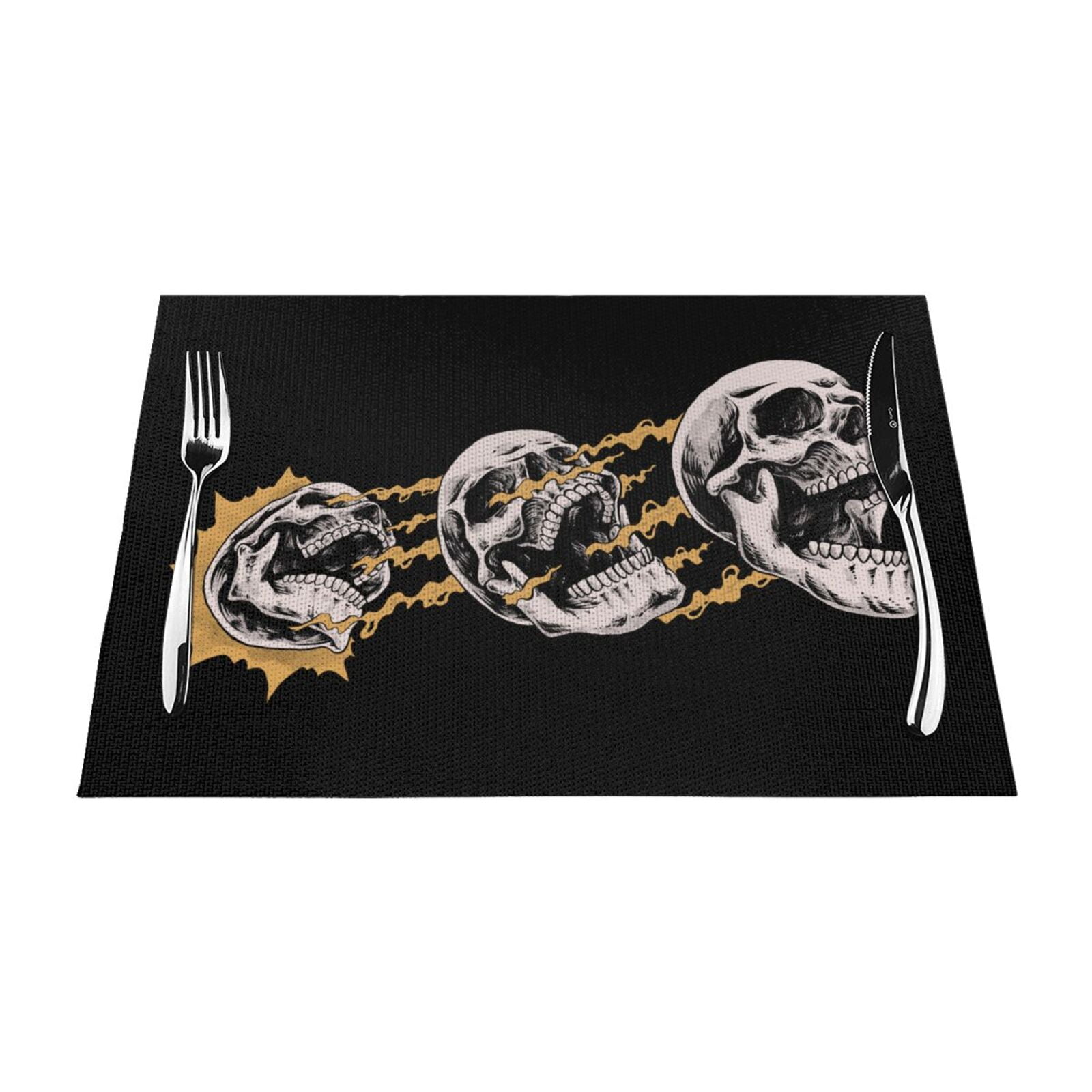 XMXT Woven Placemats Set of 4, Electrocuted Skull Print Stain Resistant ...