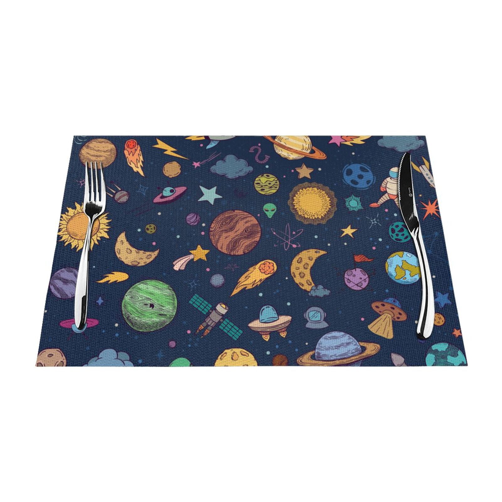 XMXT Woven Placemats Set of 4, Fantastic Cartoon Universe Stain ...