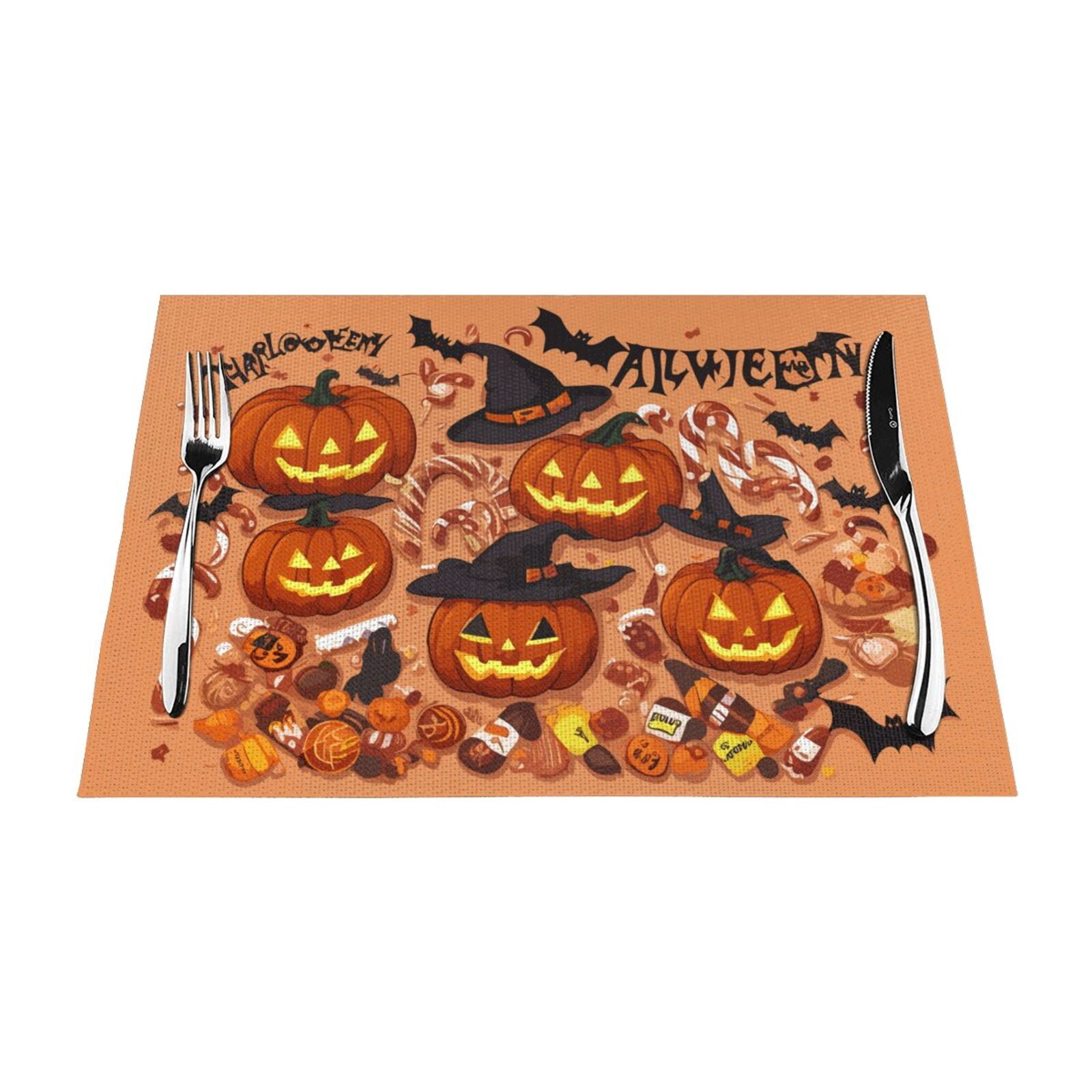 XMXT Woven Placemats Set of 4, Halloween Scary Pumpkin Stain Resistant ...