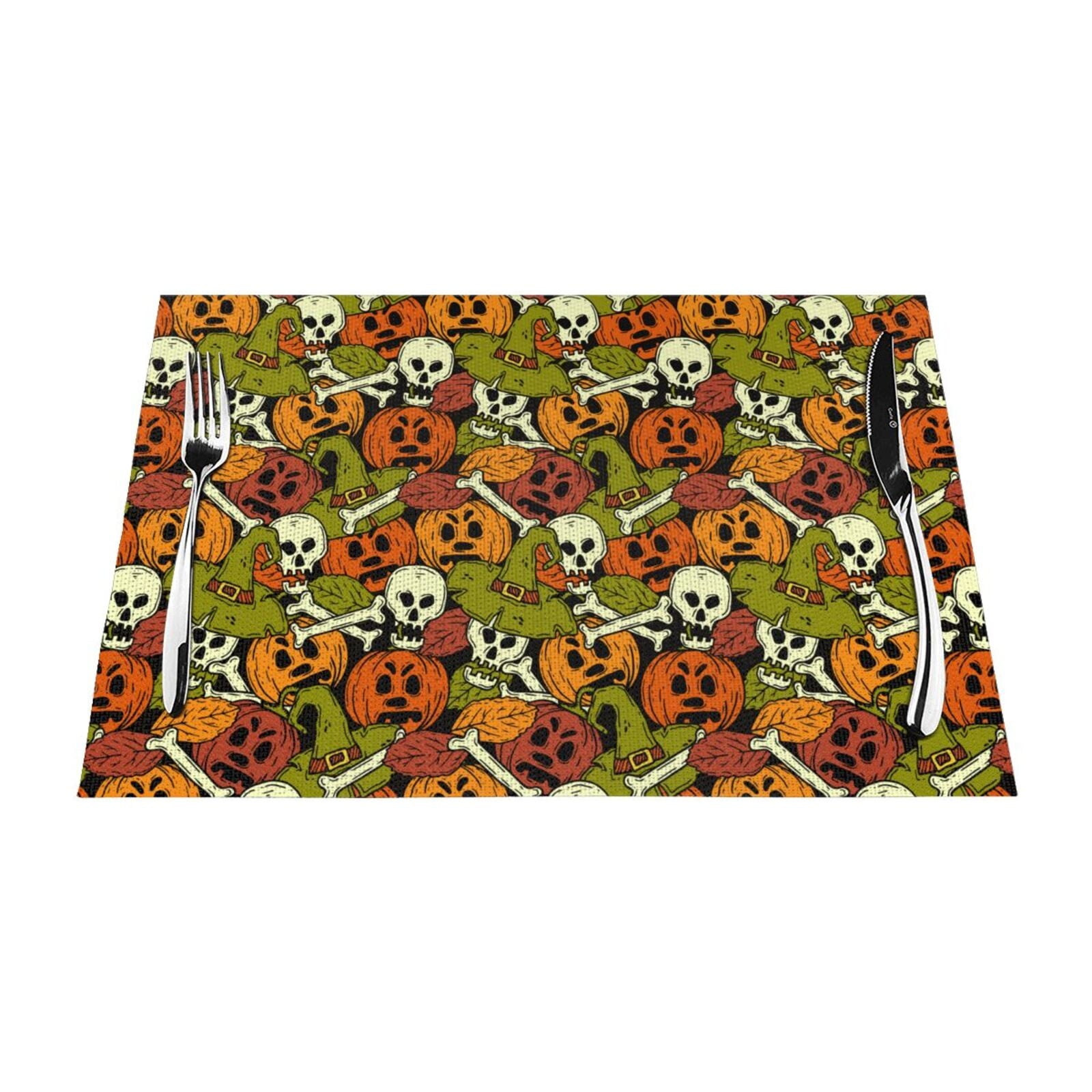 XMXT Woven Placemats Set of 4, Halloween Skeleton with Hat Stain ...