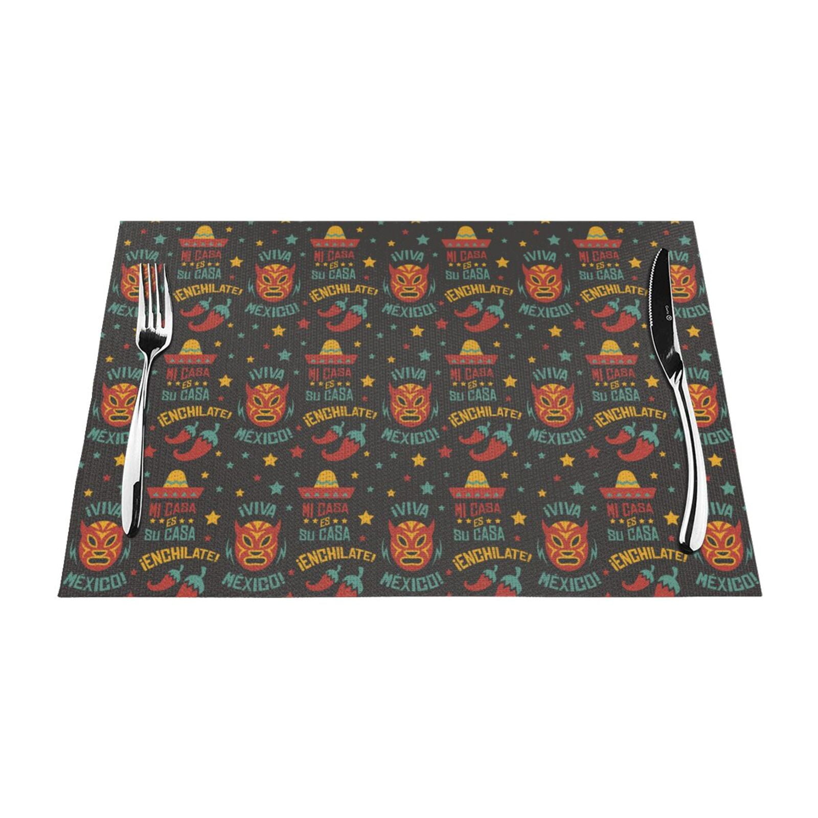 XMXT Woven Placemats Set of 4, Mexican Cowboy Hat Chili Pepper Stain ...
