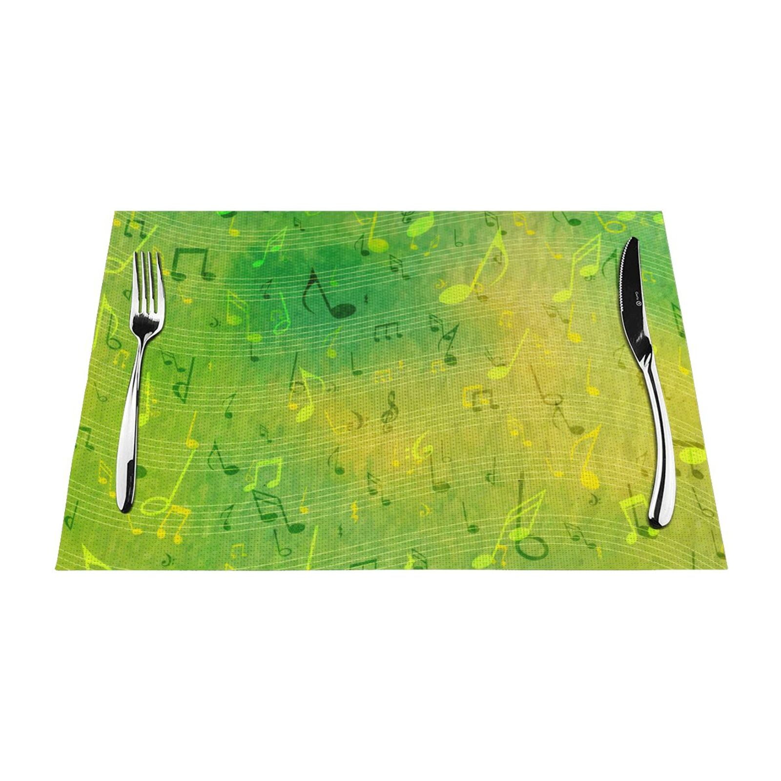 XMXT Woven Placemats Set of 4, Music Notes Green Print Stain Resistant ...