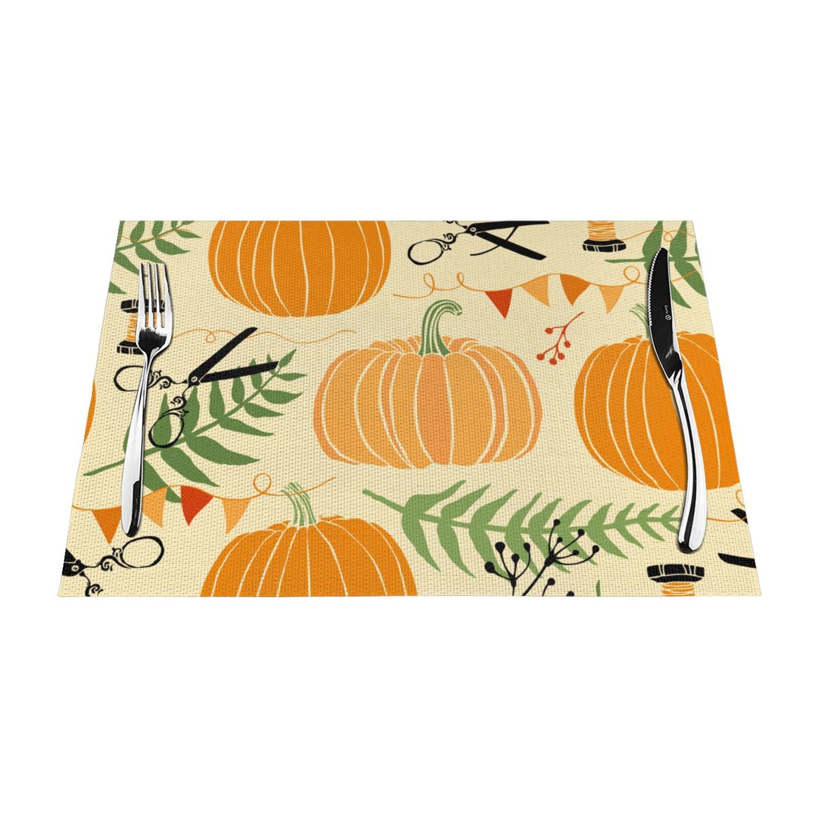 XMXT Woven Placemats Set of 4, Pumpkin Mature Illustration Stain ...